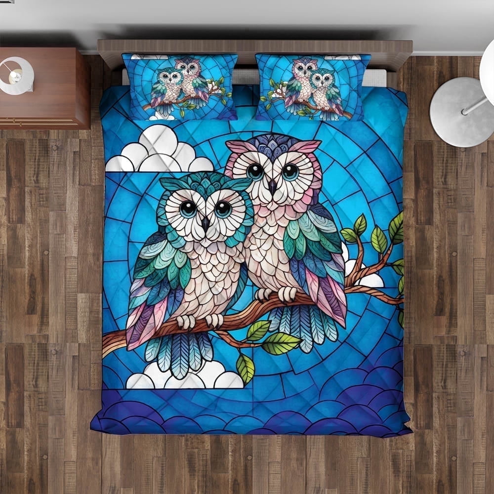 Lotusprinthandmade Colorful Bird Owl Quilt Bedding Set, Fold Hem, 55x60 ...