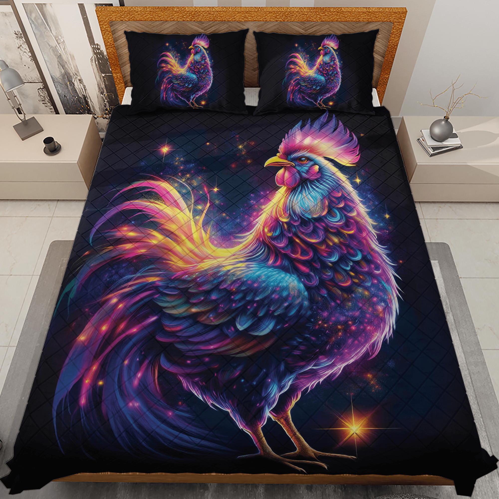 Lotusprinthandmade Colorful Chicken Quilt Bedding Set (White Binding) 5 ...