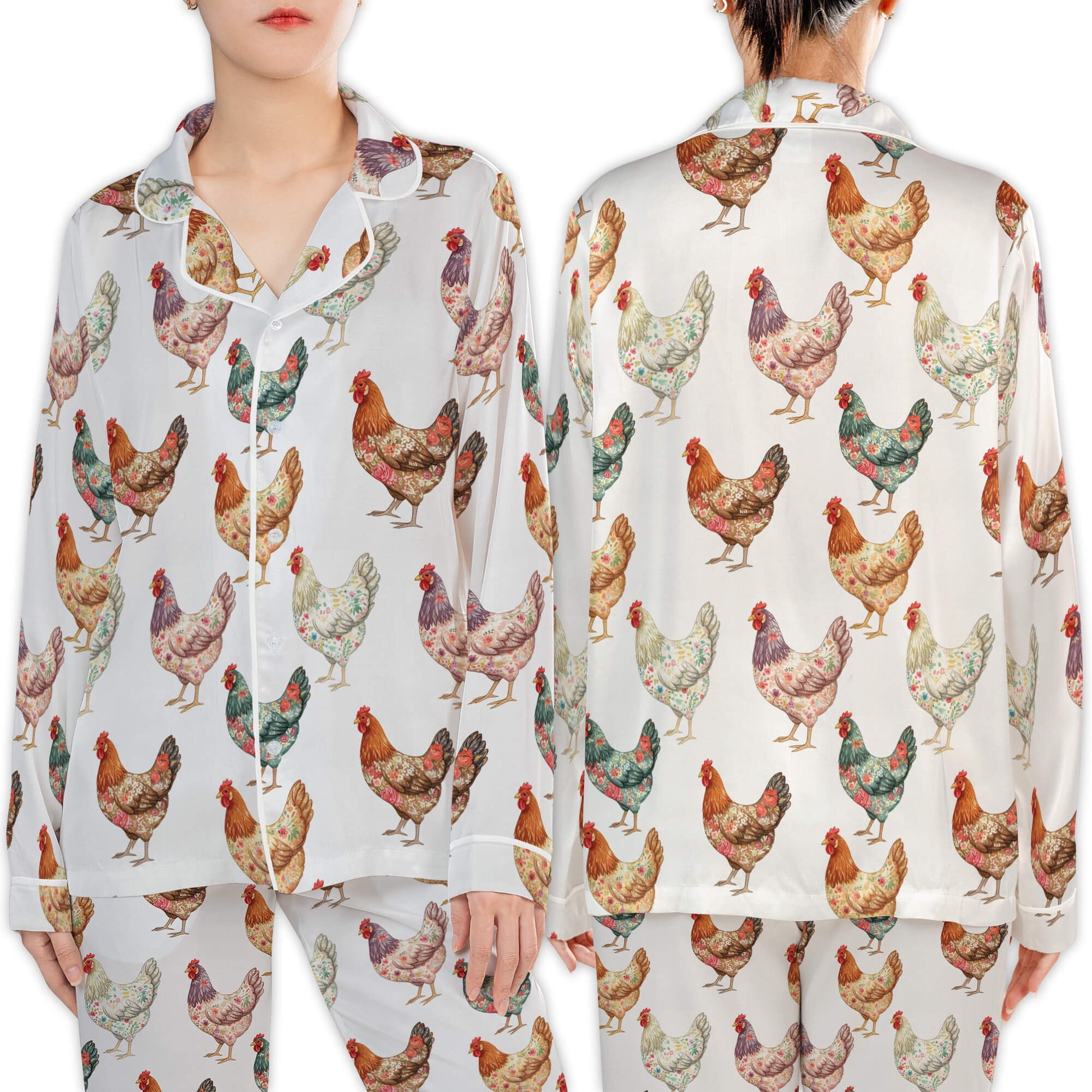 Lotusprinthandmade Colorful Chickens All-over Print Satin Pajamas Set ...