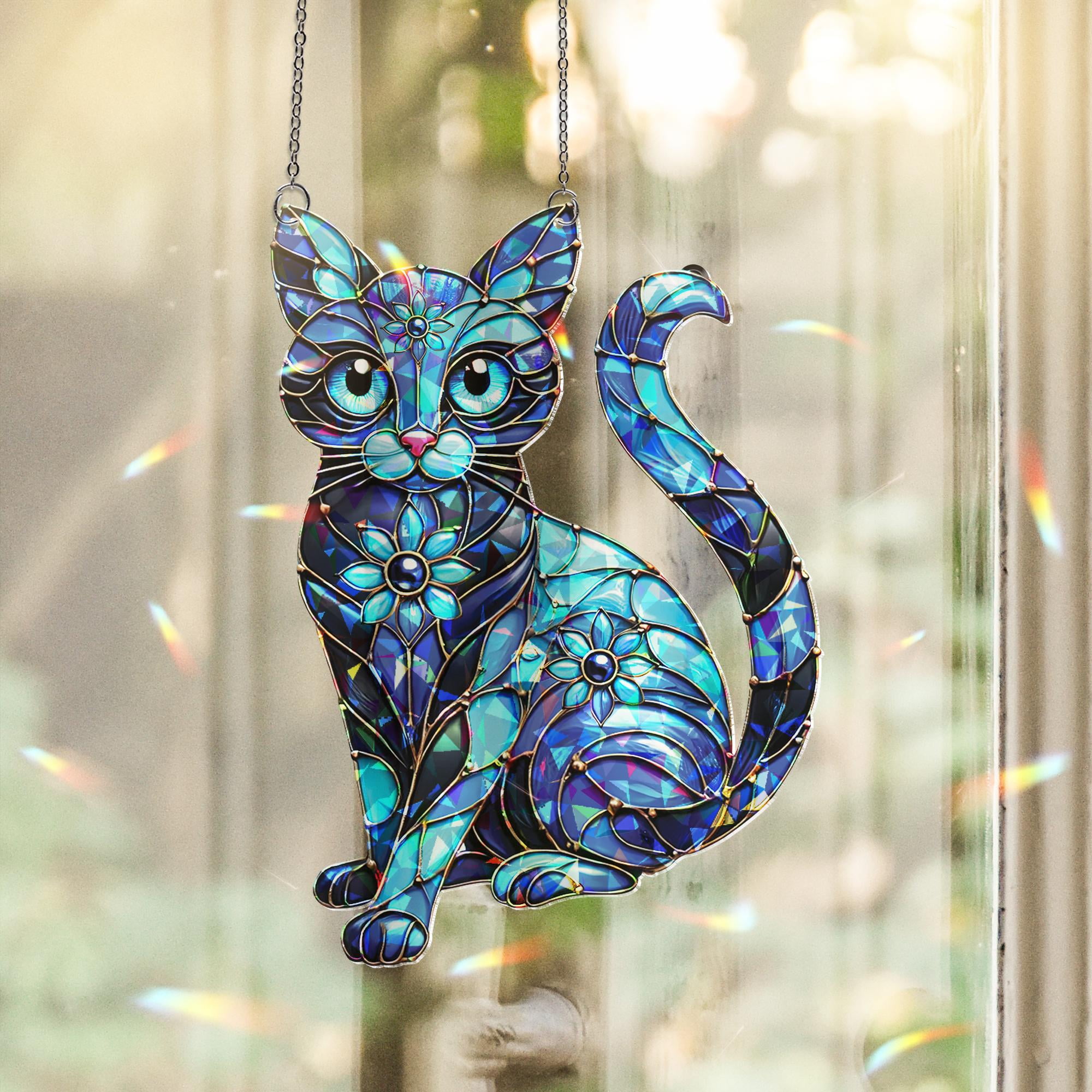 Lotusprinthandmade Colorful Cute Cat Custom Shape Broken Glass Hologram ...