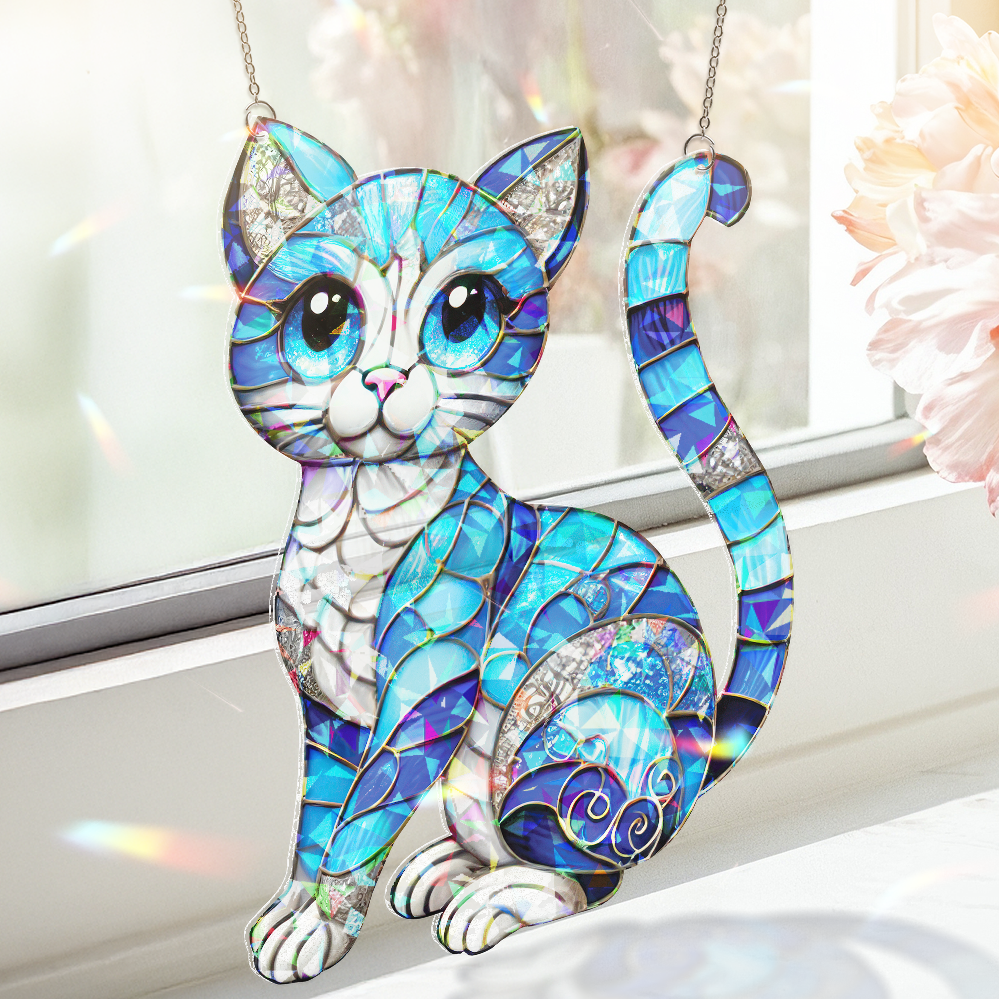 Lotusprinthandmade Colorful Cute Cat Custom Shape Broken Glass Hologram ...