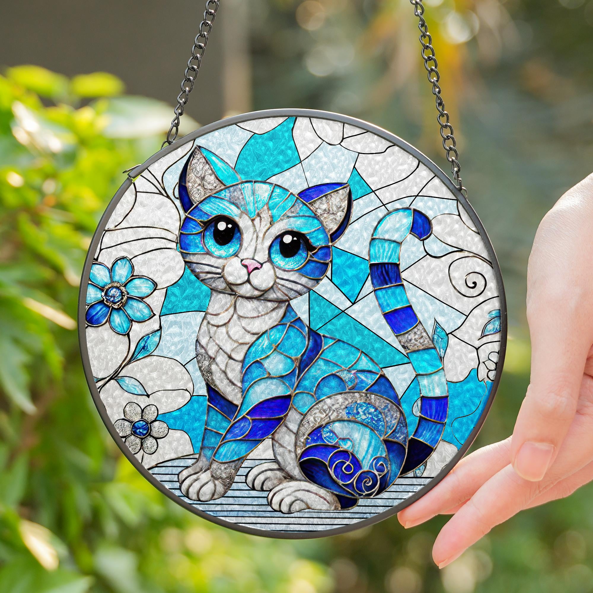 Lotusprinthandmade Colorful Cute Cat Stained Glass Suncatcher for ...