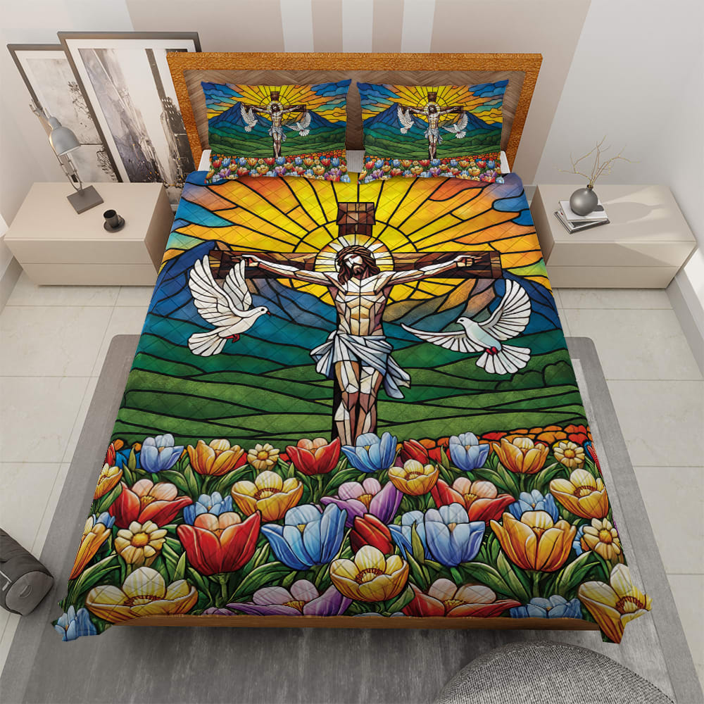 Lotusprinthandmade Colorful Floral and Jesus Quilt Bedding Set (Fold ...