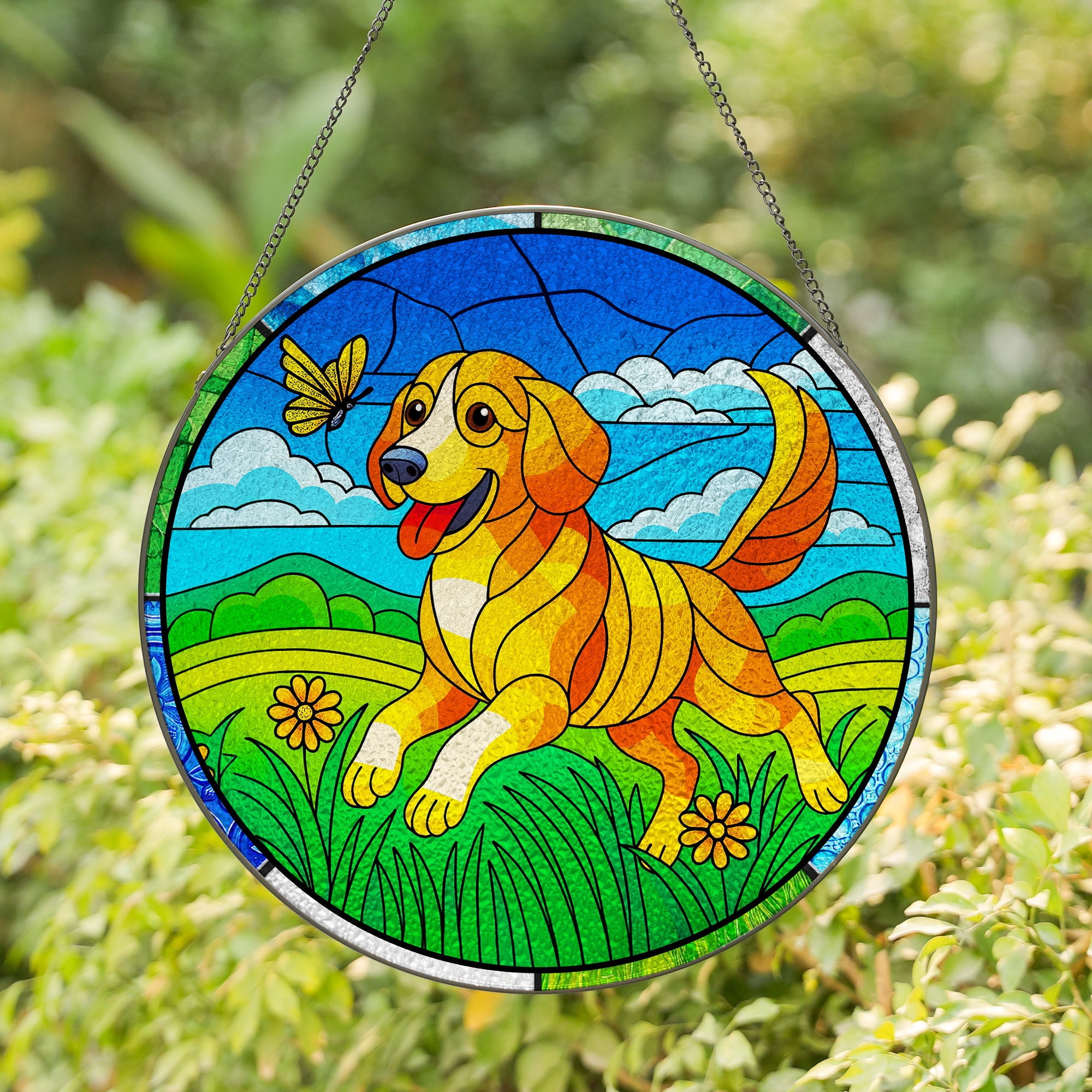 Lotusprinthandmade Colorful Golden Retriever Lovers Stained Glass ...