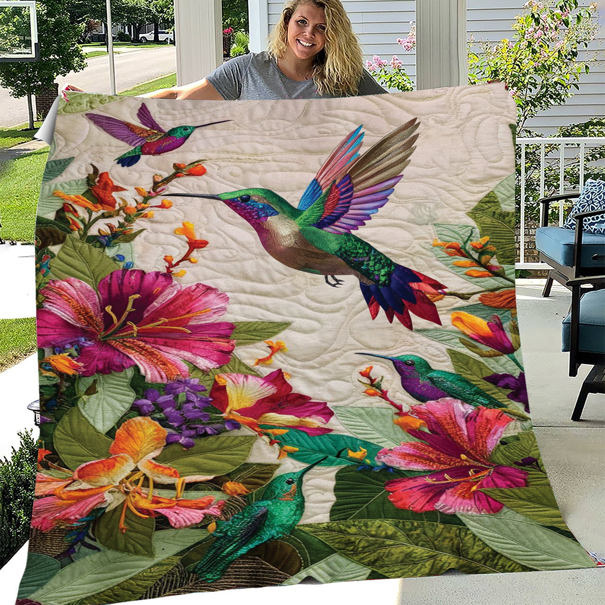 Lotusprinthandmade Colorful Hummingbird Fleece Blanket 2 Sizes (Made in ...