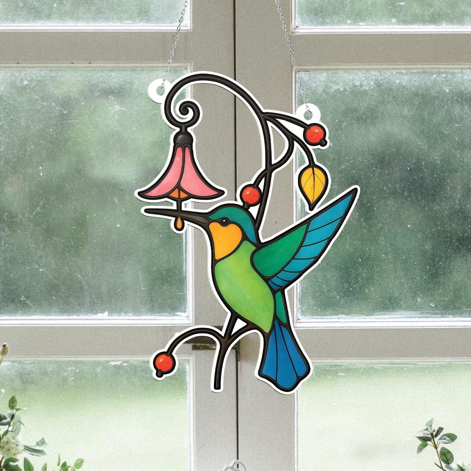 Lotusprinthandmade Colorful Hummingbird with Floral Custom Shape Window ...