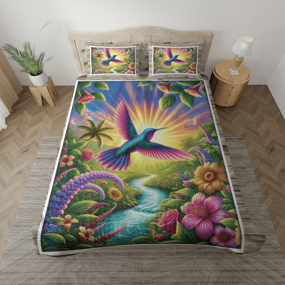 Lotusprinthandmade Colorful Hummingbird and Floral Bedding Set (Made in ...