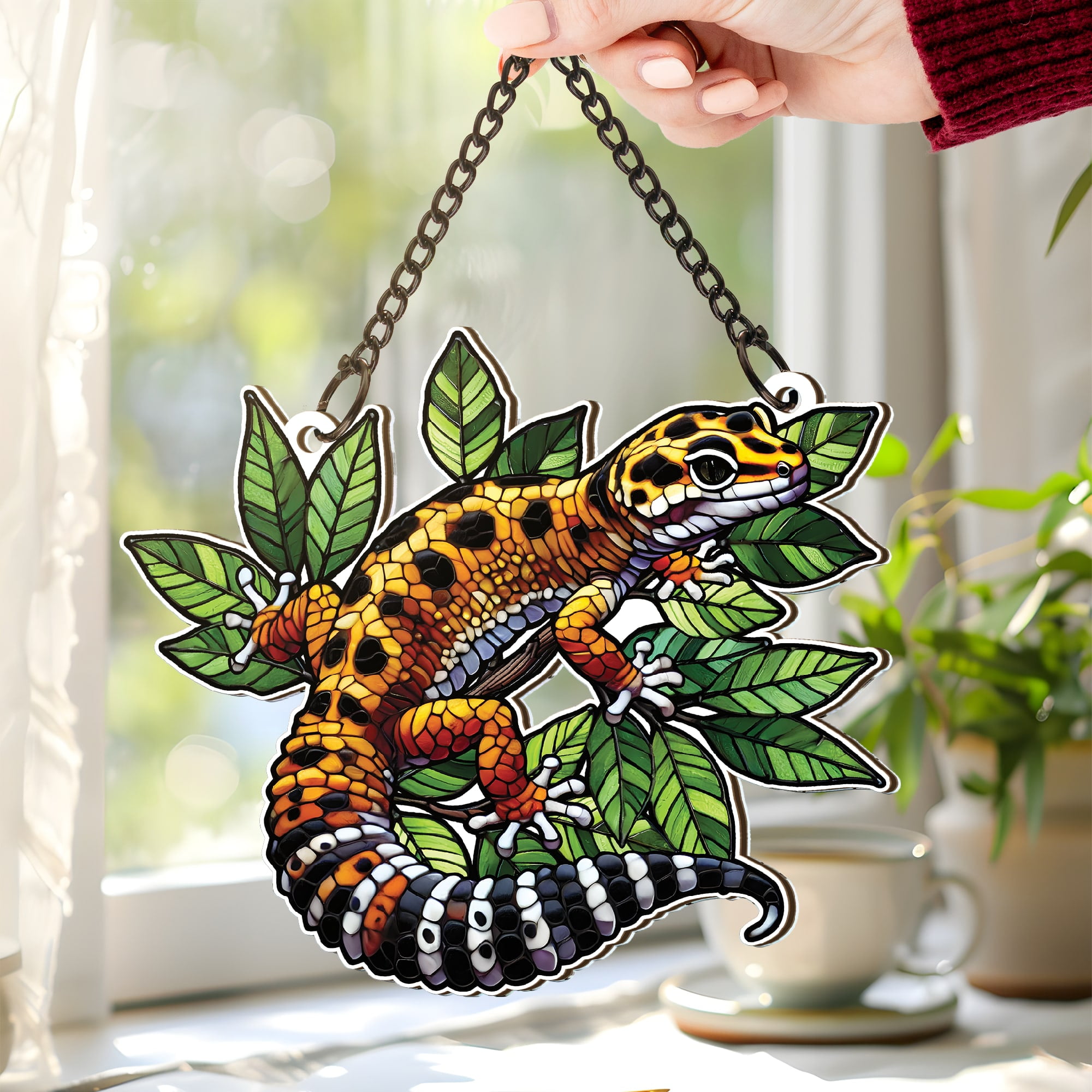 Lotusprinthandmade Colorful Lizard Custom Shape Window Hanging ...