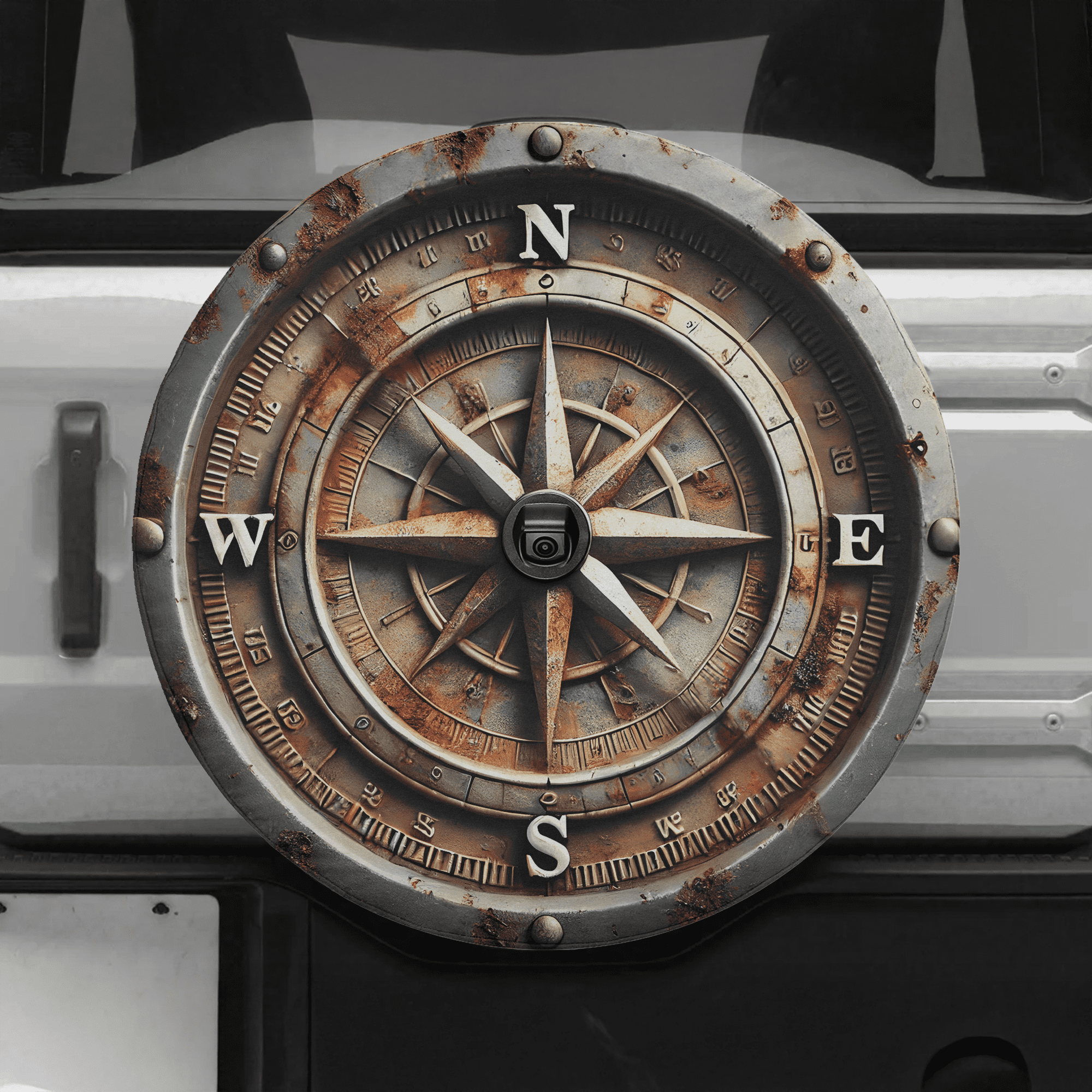 Lotusprinthandmade Compass Bronze Spare Tire Cover With Backup Camera ...