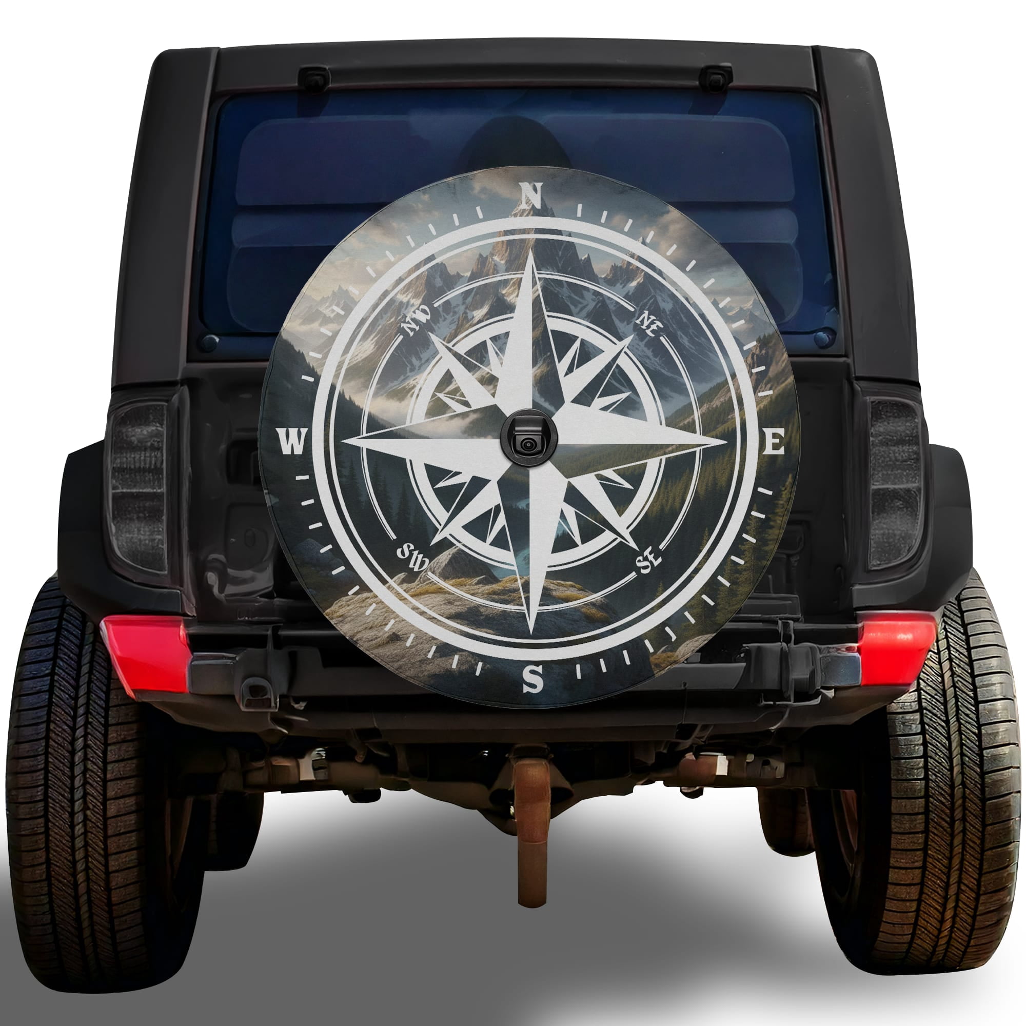 Lotusprinthandmade Compass Mountain Spare Tire Cover With Backup Camera ...