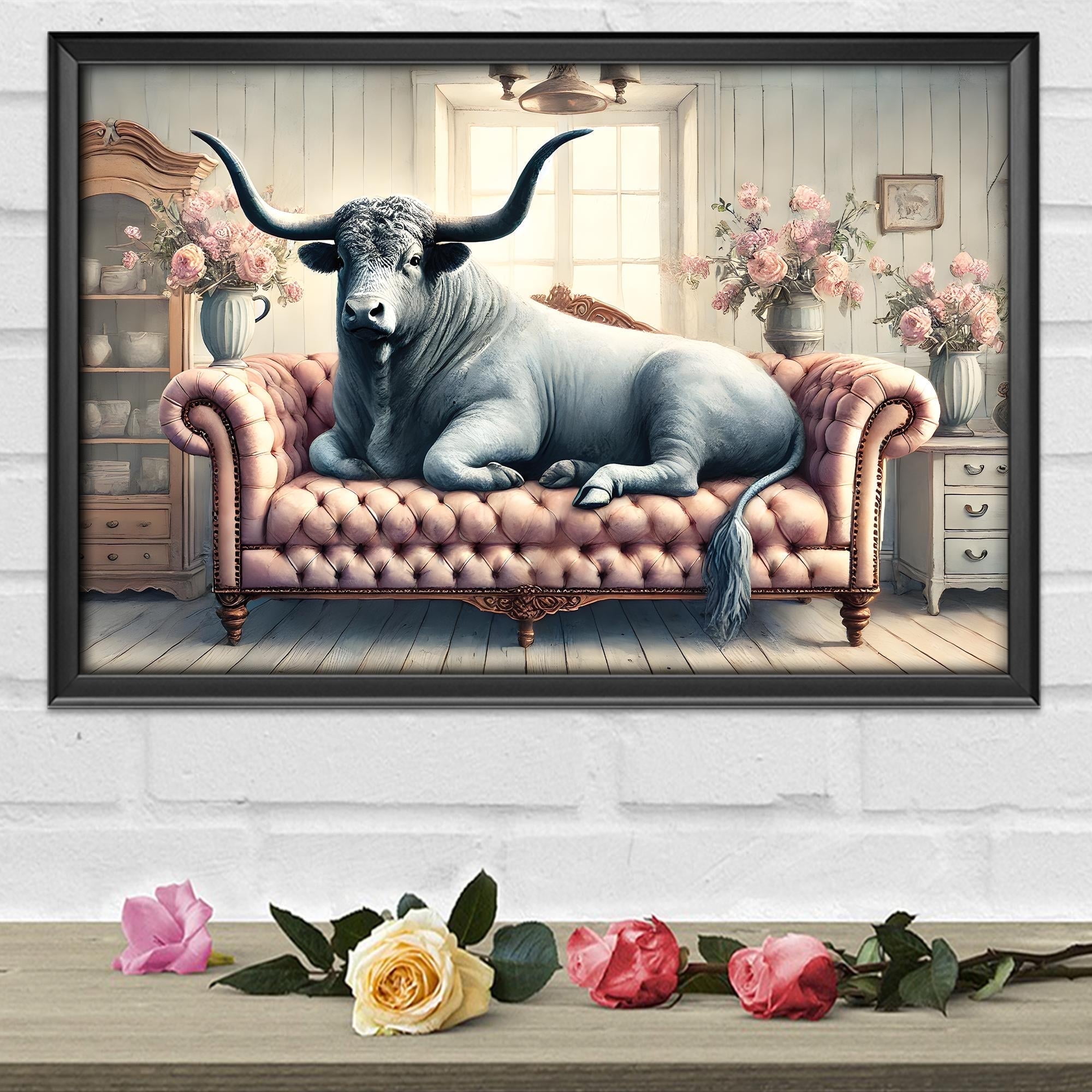 Lotusprinthandmade Cow On The Sofa Canvas 1.5in 36" x 24", Farmhouse ...