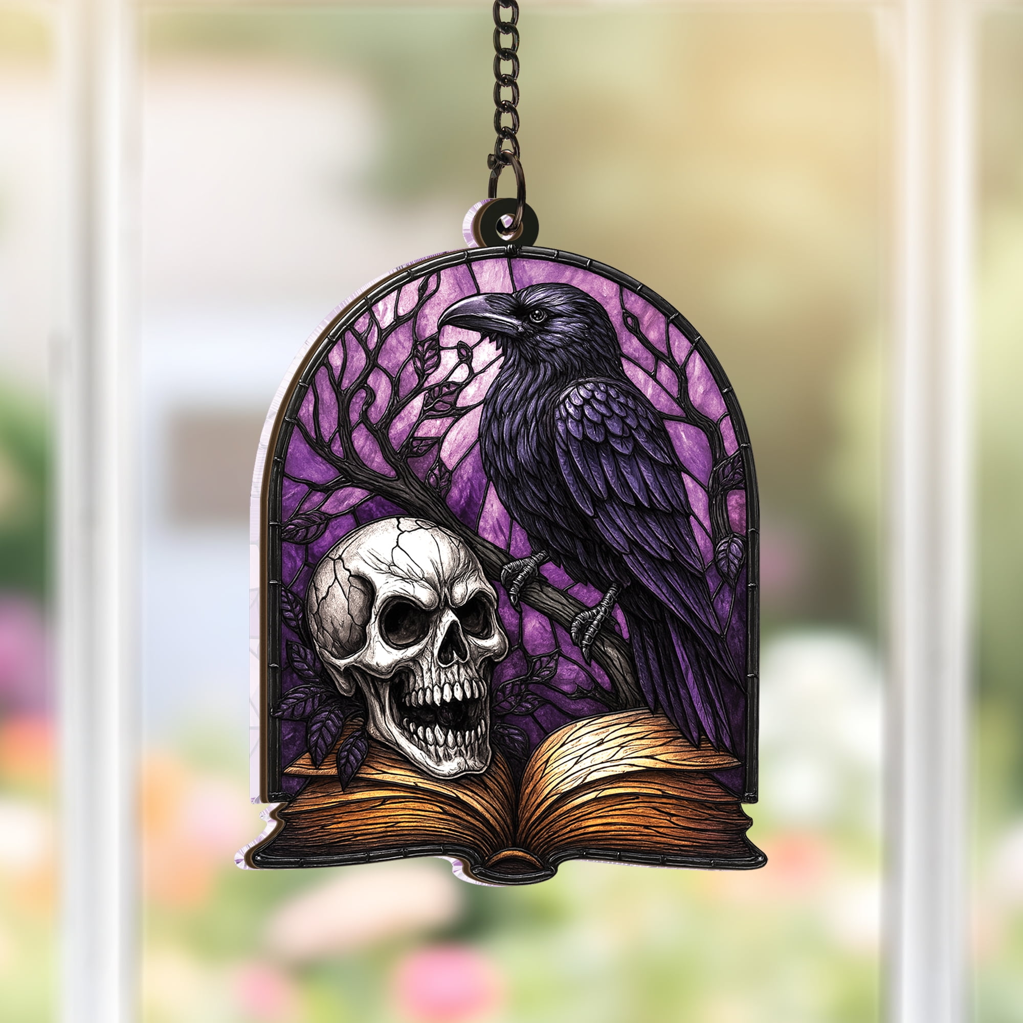 Lotusprinthandmade Crow Bird Skull and Book Custom Shape Window Hanging ...