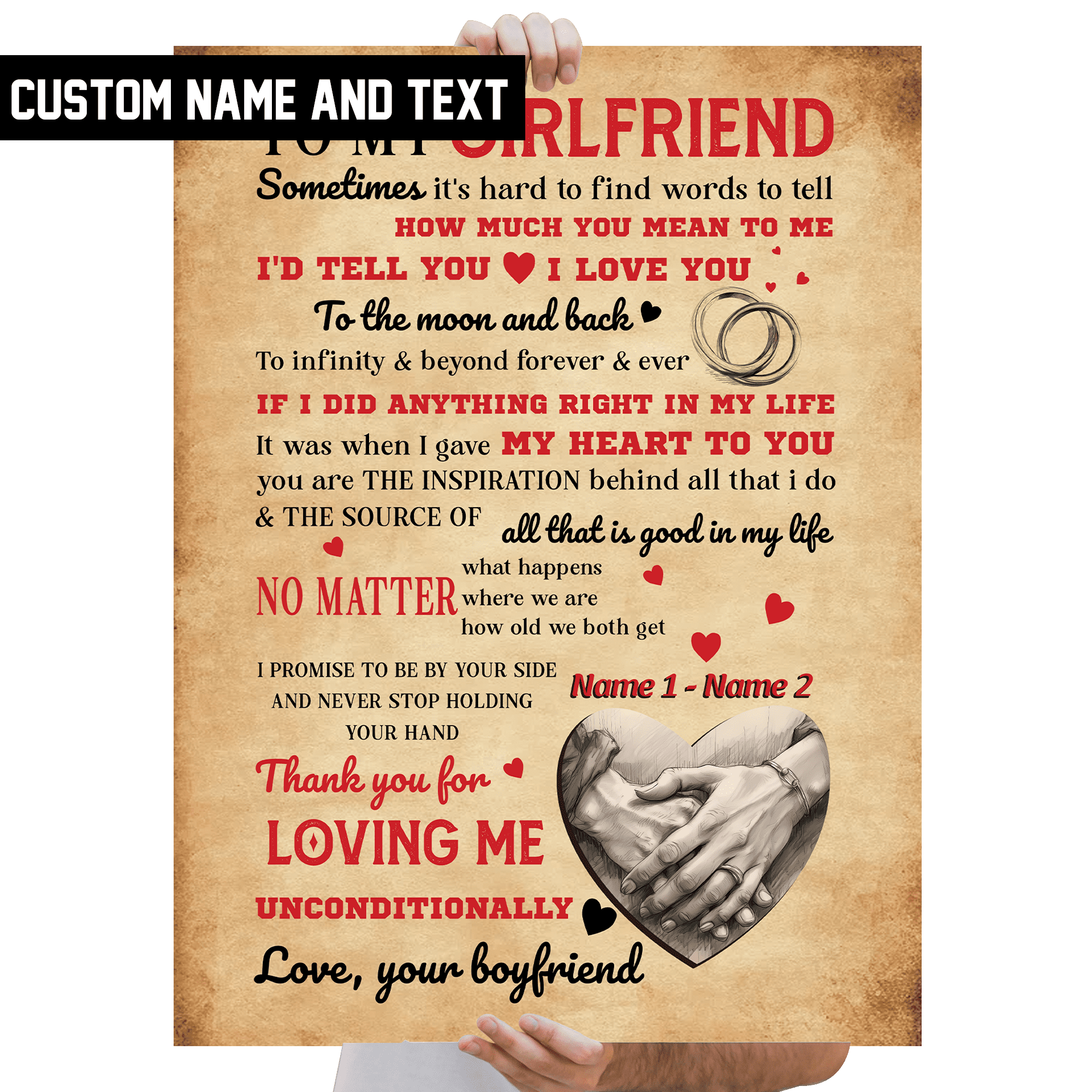 Lotusprinthandmade Custom Name And Text To My Girlfriend Poster 12" x ...