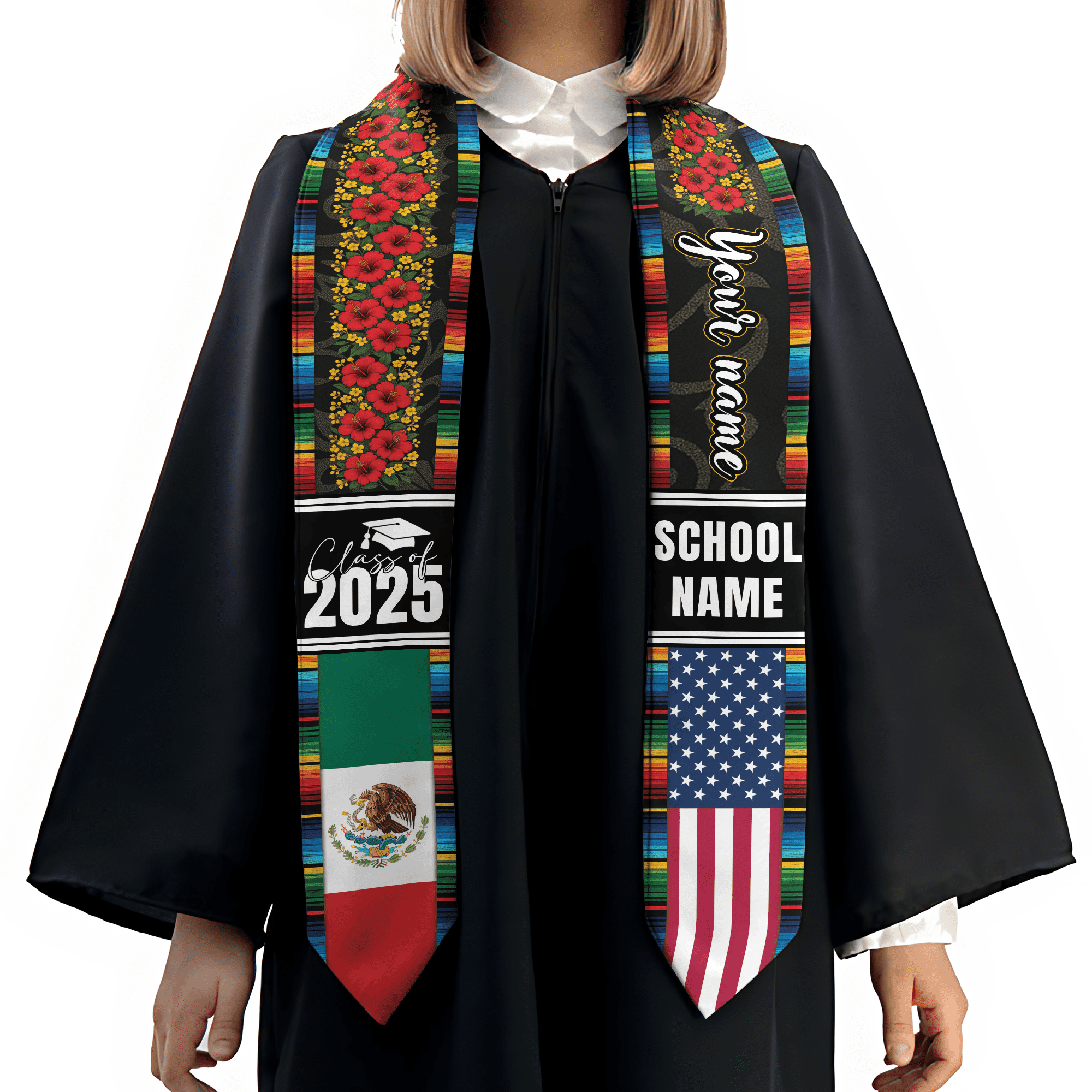 Lotusprinthandmade Customize Mexican America Flag 2025 Graduation Stole ...