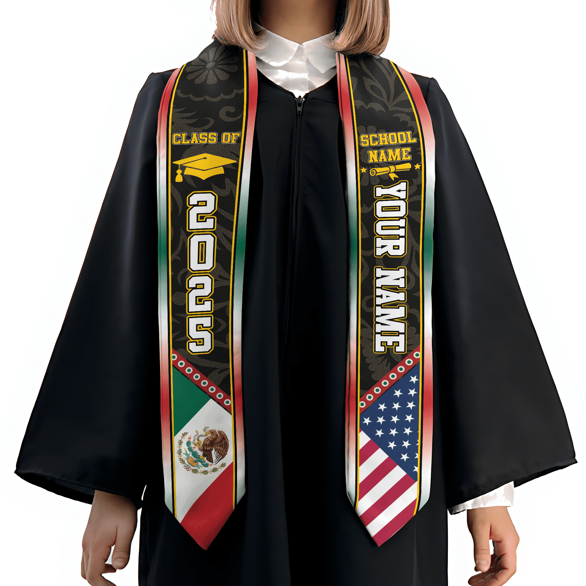 Lotusprinthandmade Customize Mexican America Flag 2025 Graduation Stole ...