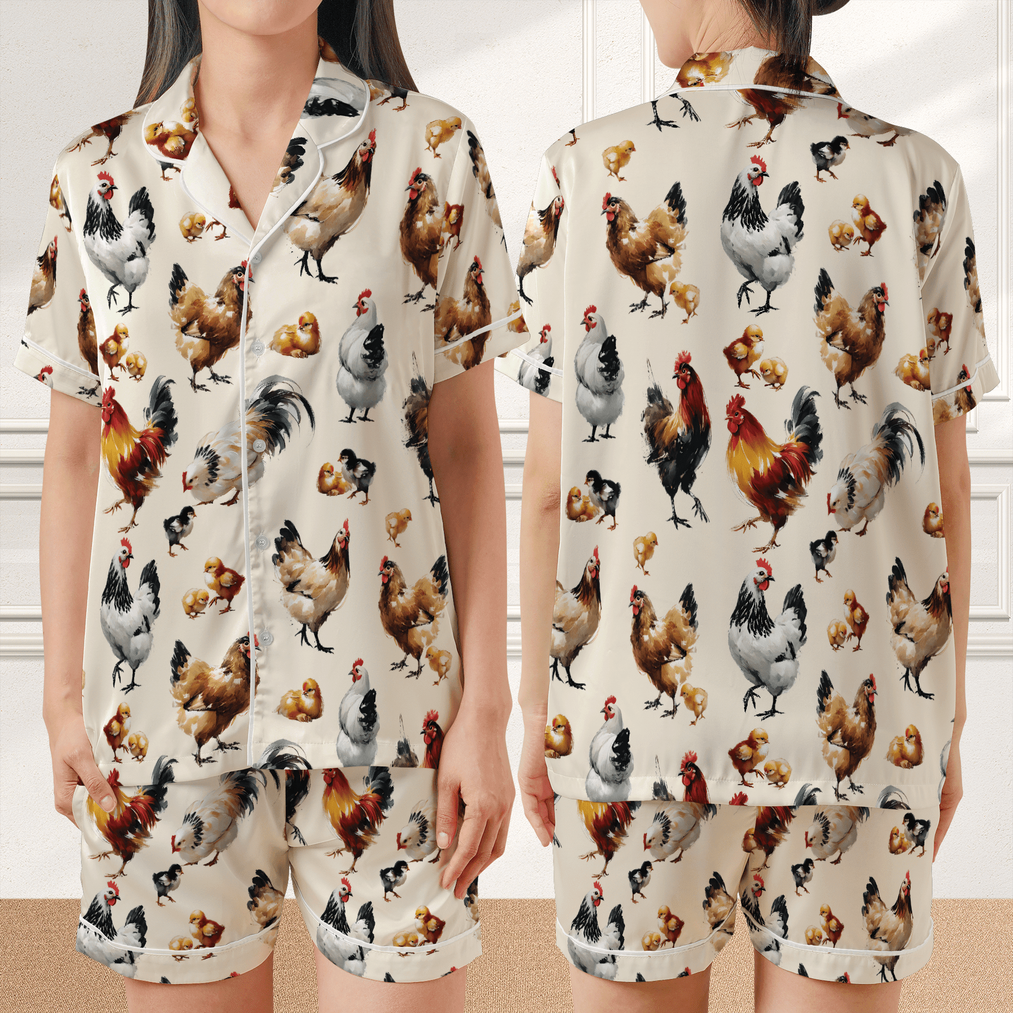 Lotusprinthandmade Cute Chicken All-over Print Satin Short-Sleeve ...