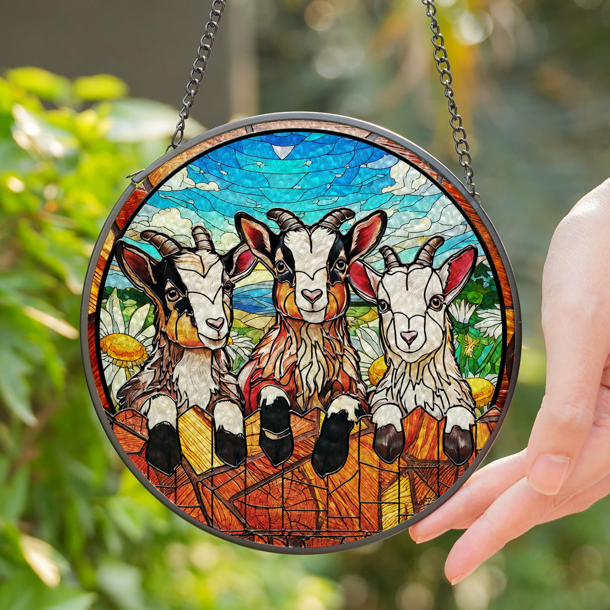 Lotusprinthandmade Cute Colorful Goats Graphic Stained Glass Suncatcher ...