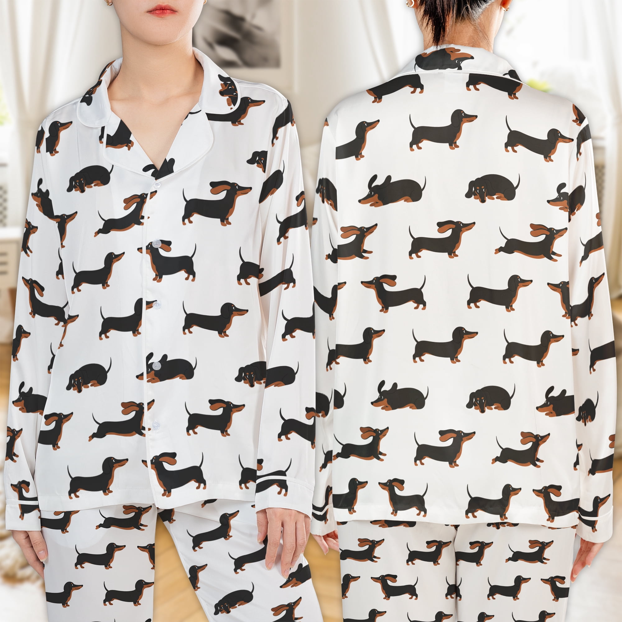 Lotusprinthandmade Cute Dachshund Dog All-over Print Satin Pajamas Set ...
