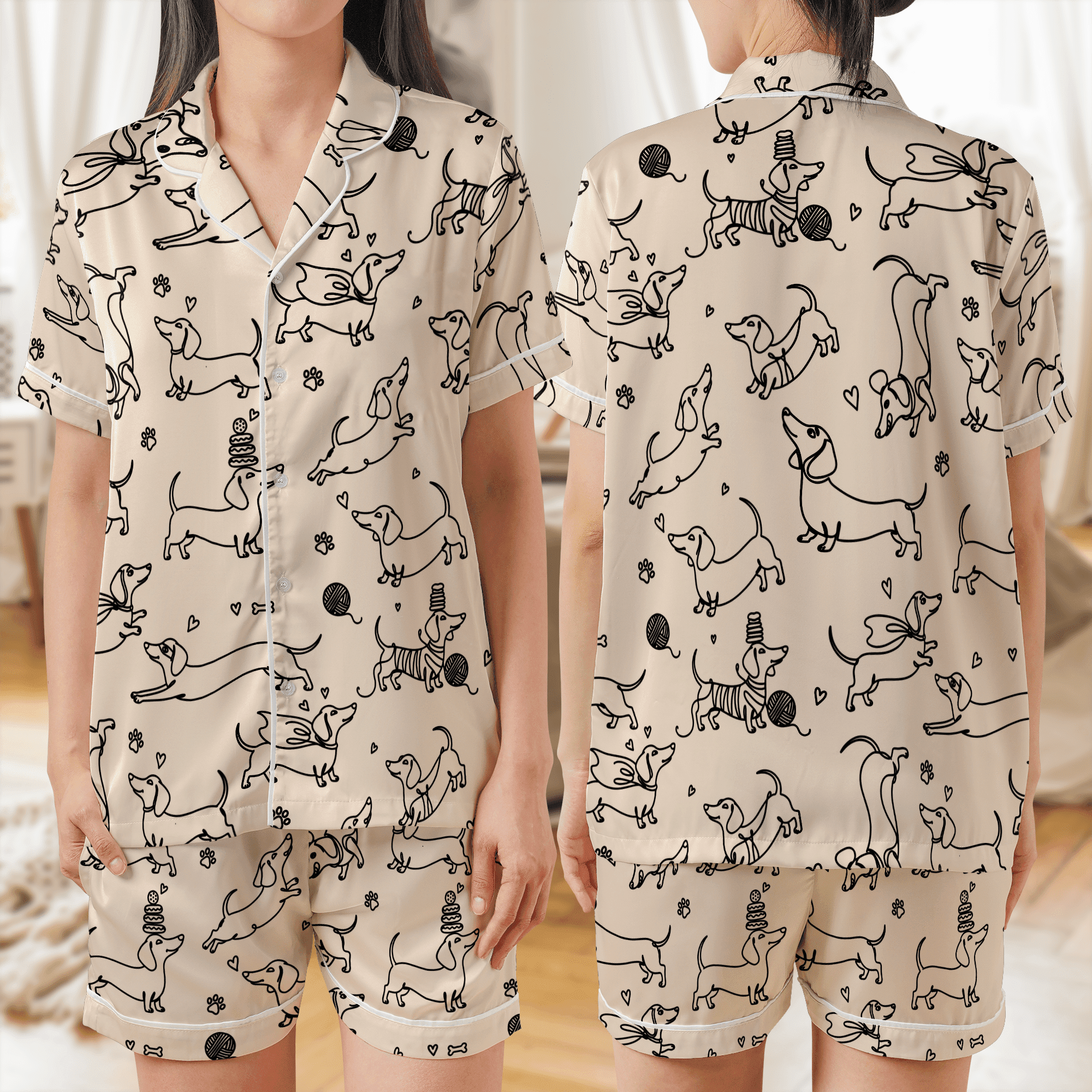 Lotusprinthandmade Cute Dachshund Dog All-over Print Satin Short-Sleeve ...