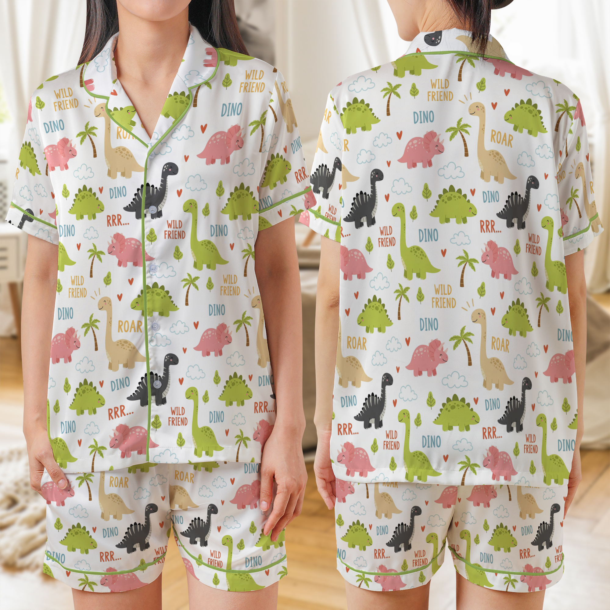 Lotusprinthandmade Cute Dinosaur Graphic All-over Print Satin Short ...