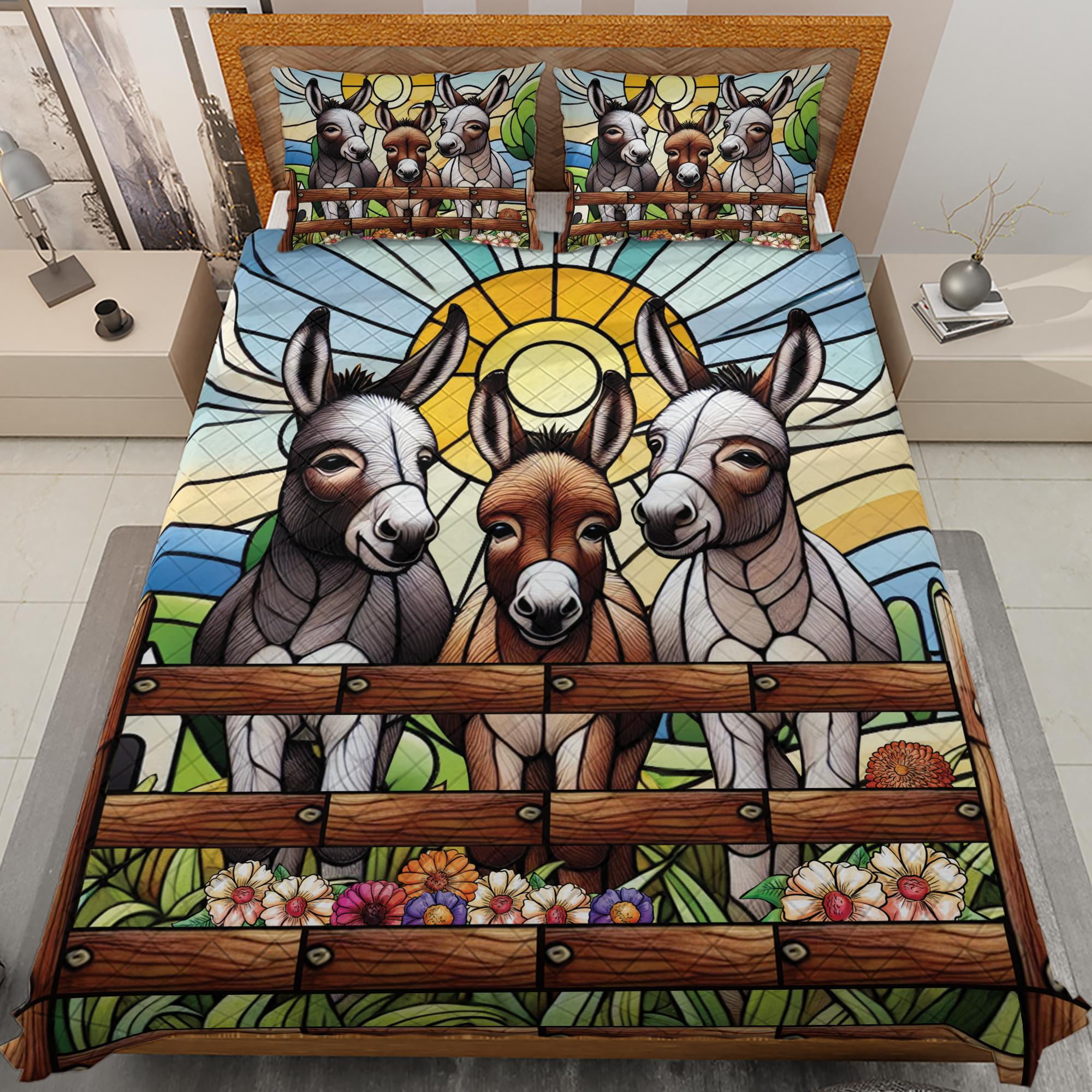 Lotusprinthandmade Cute Donkeys Quilt Bedding Set (White Binding) 5 ...