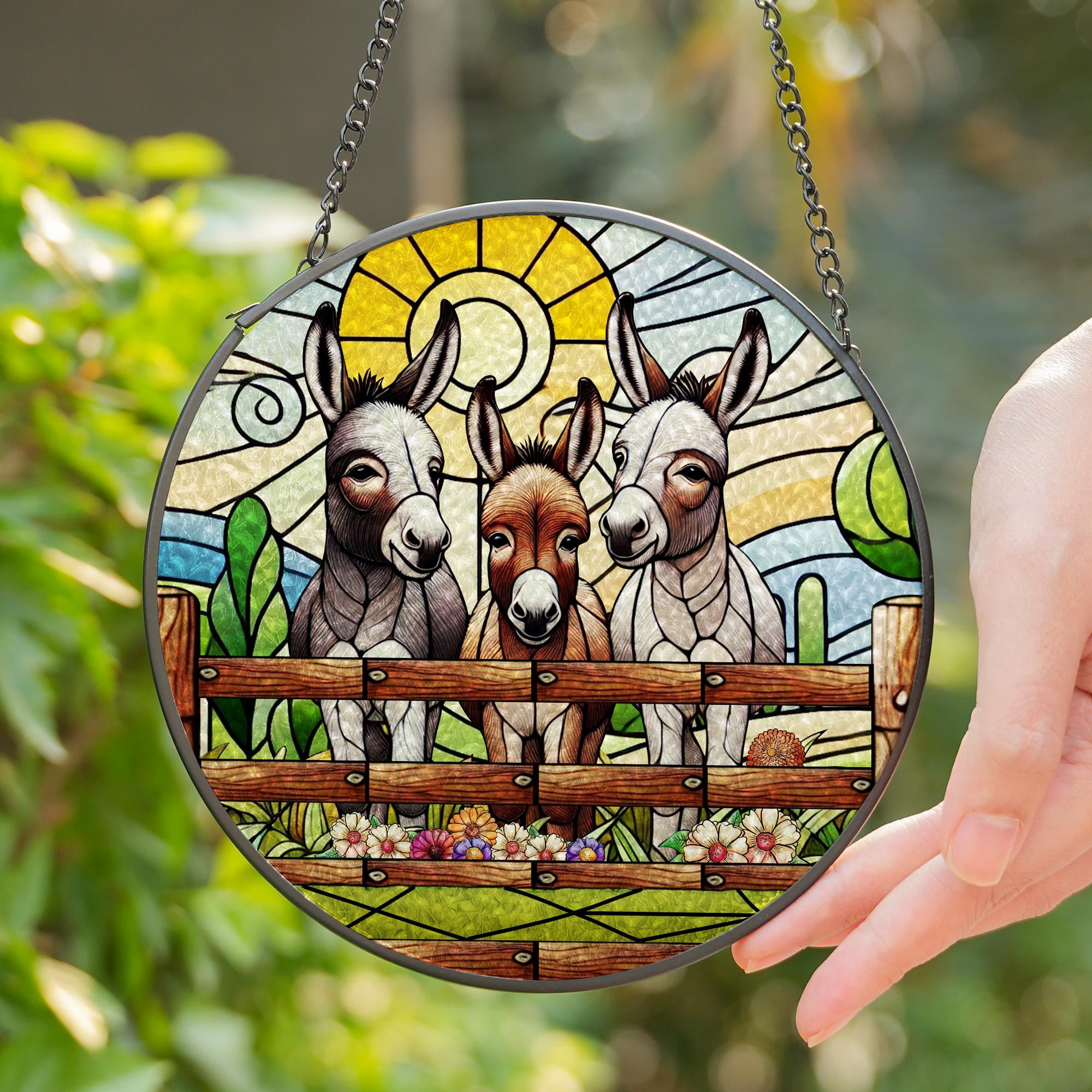 Lotusprinthandmade Cute Donkeys Stained Glass Suncatcher for Window ...