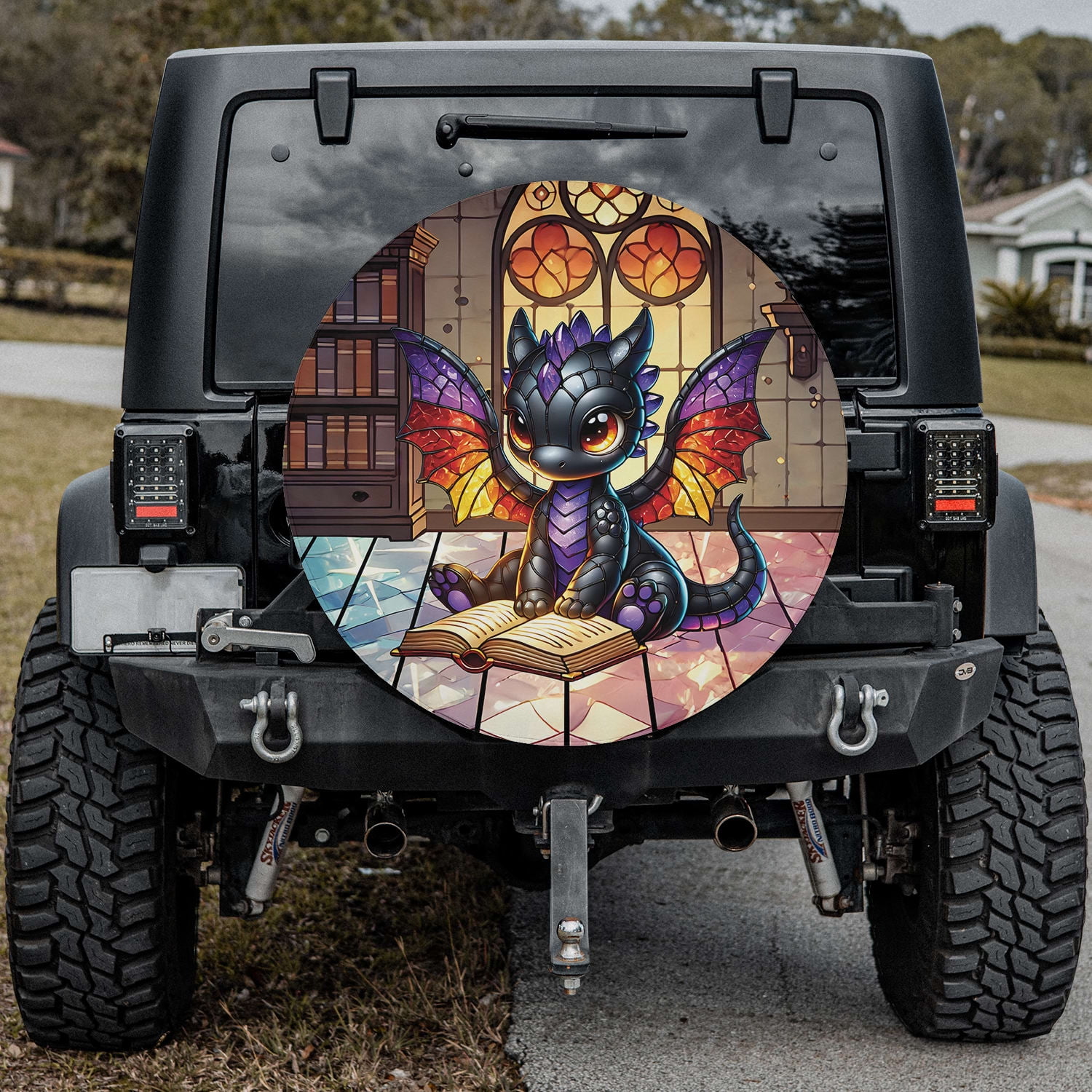Lotusprinthandmade Cute Dragon with Book Spare Tire Cover Without ...