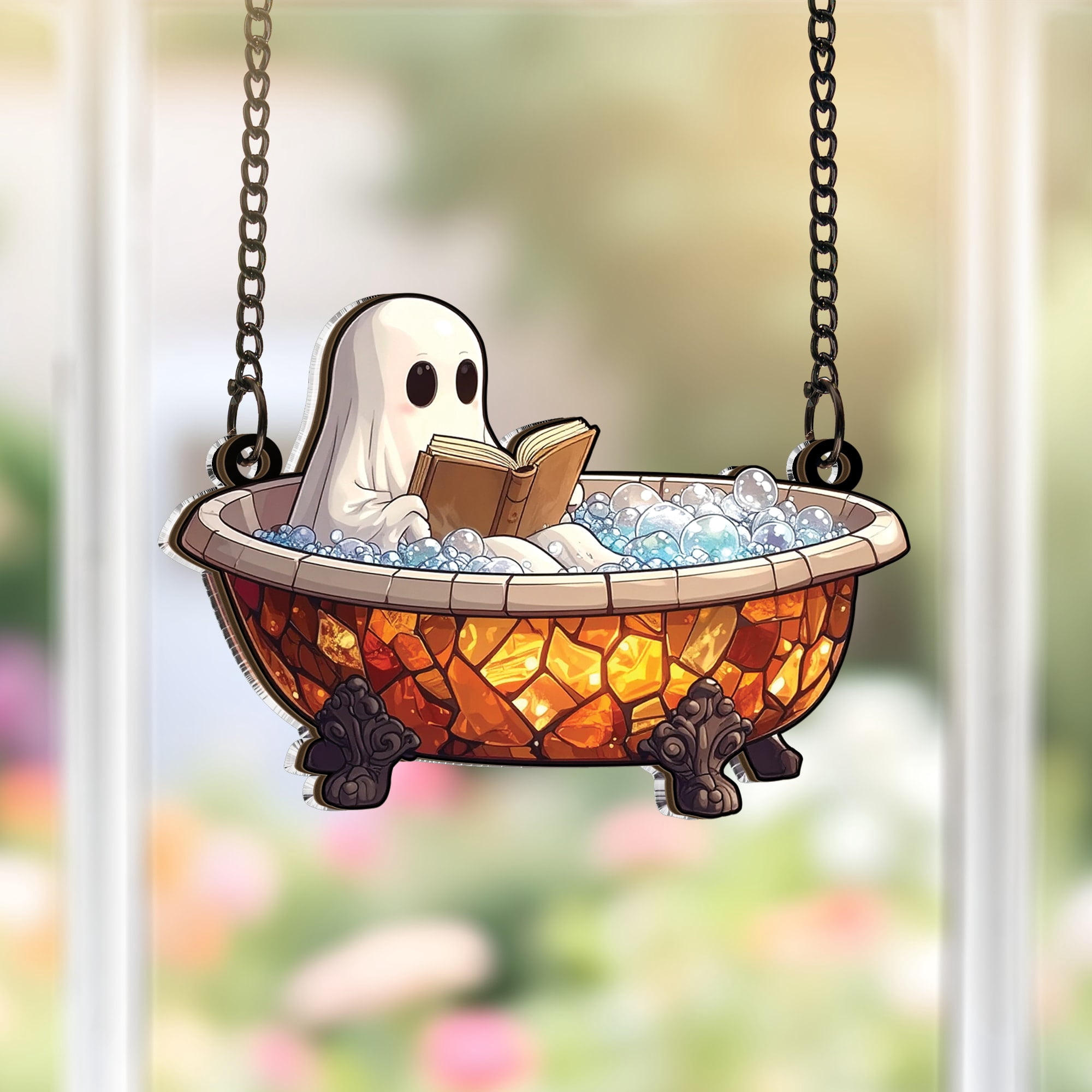 Lotusprinthandmade Cute Ghost Reading Book Bathroom Custom Shape Window ...