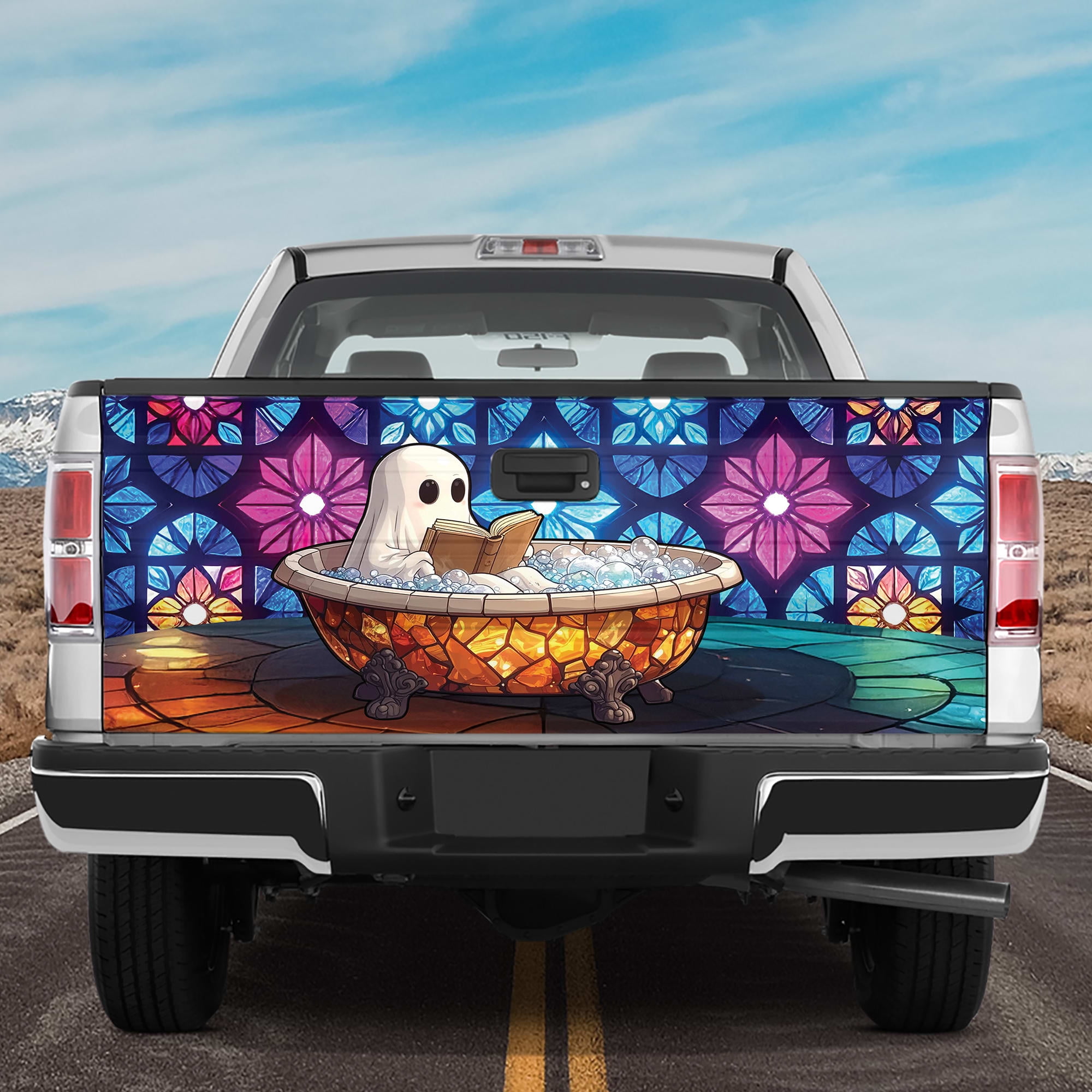 Lotusprinthandmade Cute Ghost Reading Book Bathroom Tailgate Wrap 2 ...