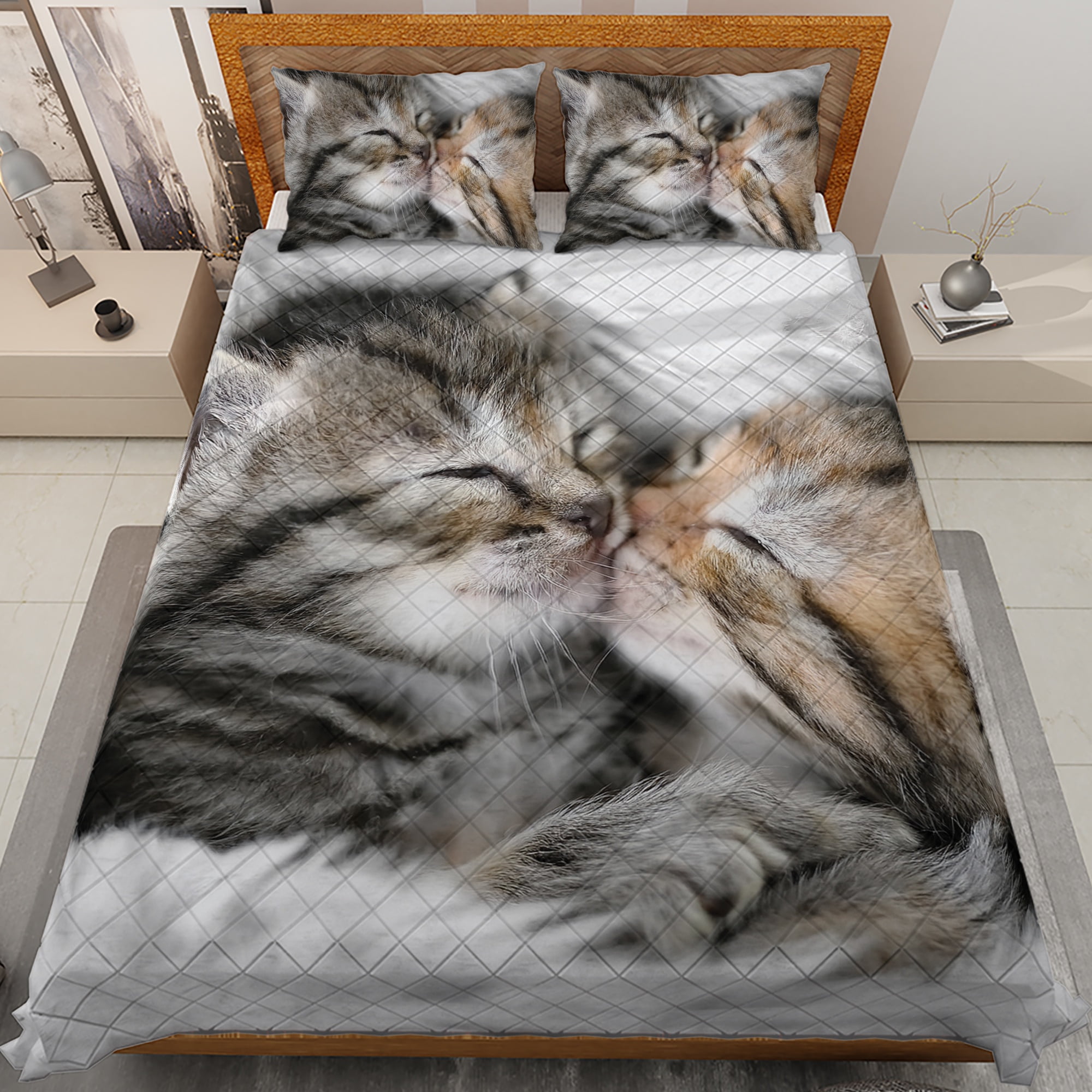 Lotusprinthandmade Cute Kitten Quilt Bedding Set (White Binding) 5 ...