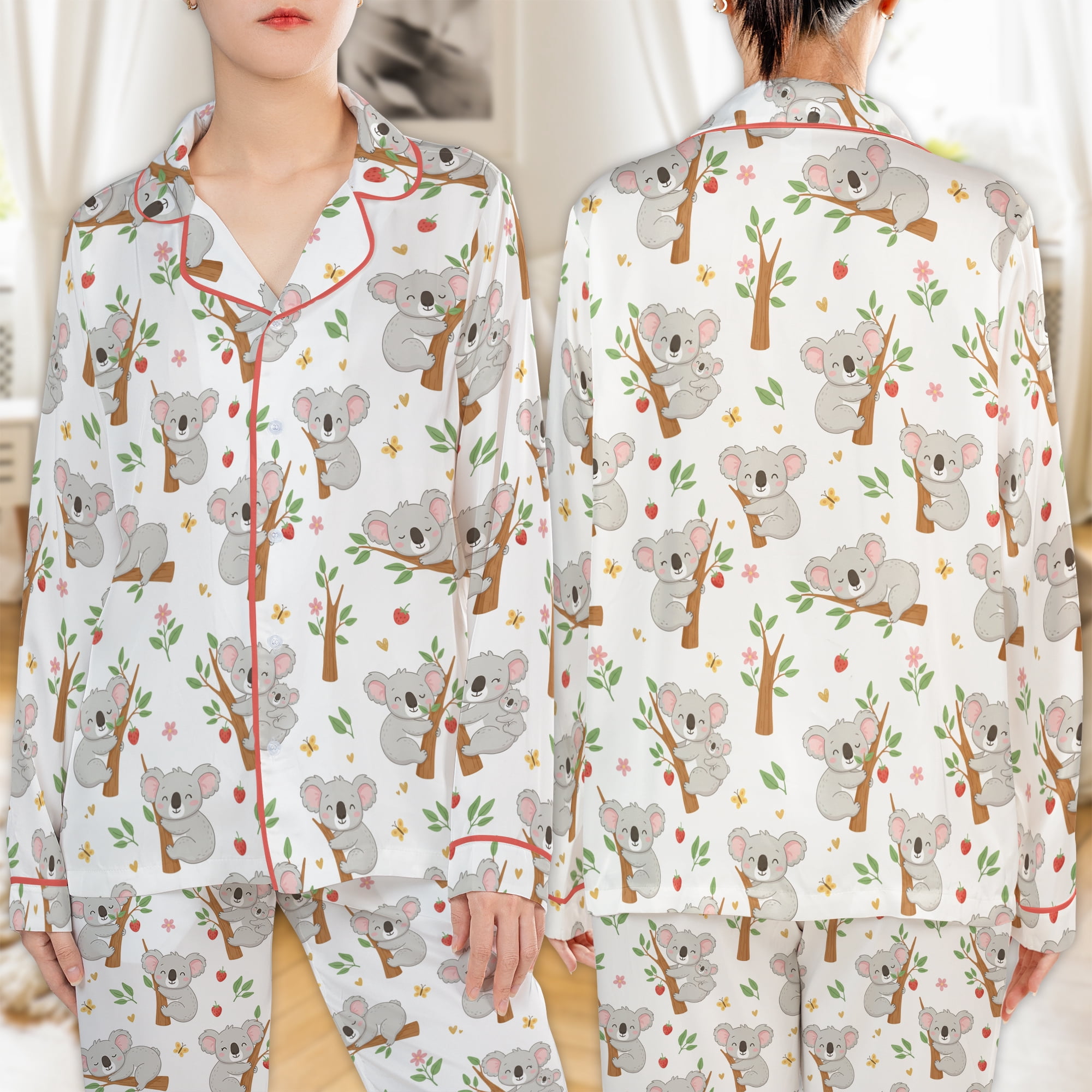 Lotusprinthandmade Cute Koala All-over Print Satin Pajamas Set (No ...