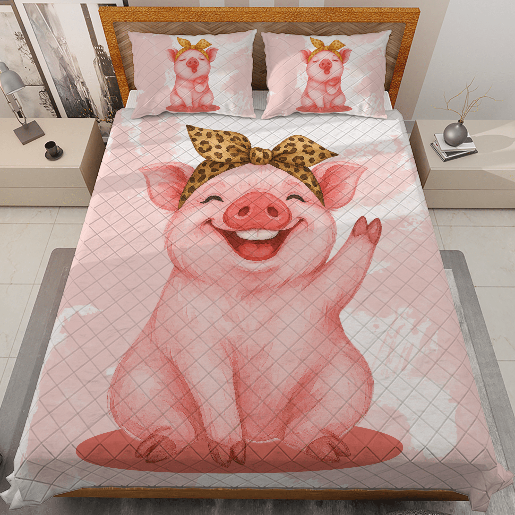 Lotusprinthandmade Cute Pig Lovers Quilt Bedding Set (Fold Hem) 5 Sizes ...