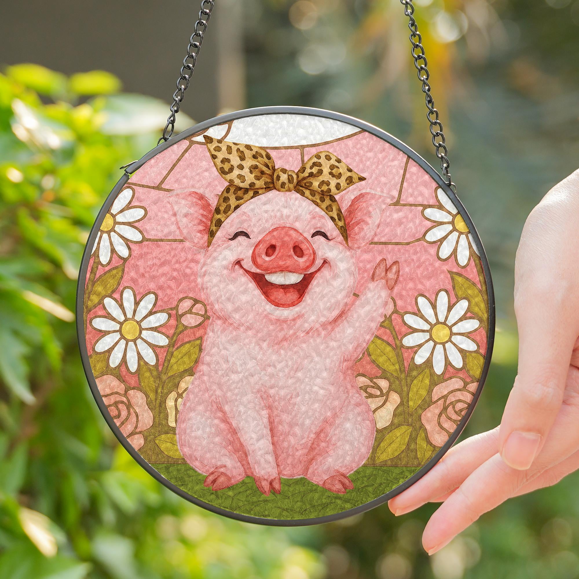 Lotusprinthandmade Cute Pig Lovers Stained Glass Suncatcher for Window ...