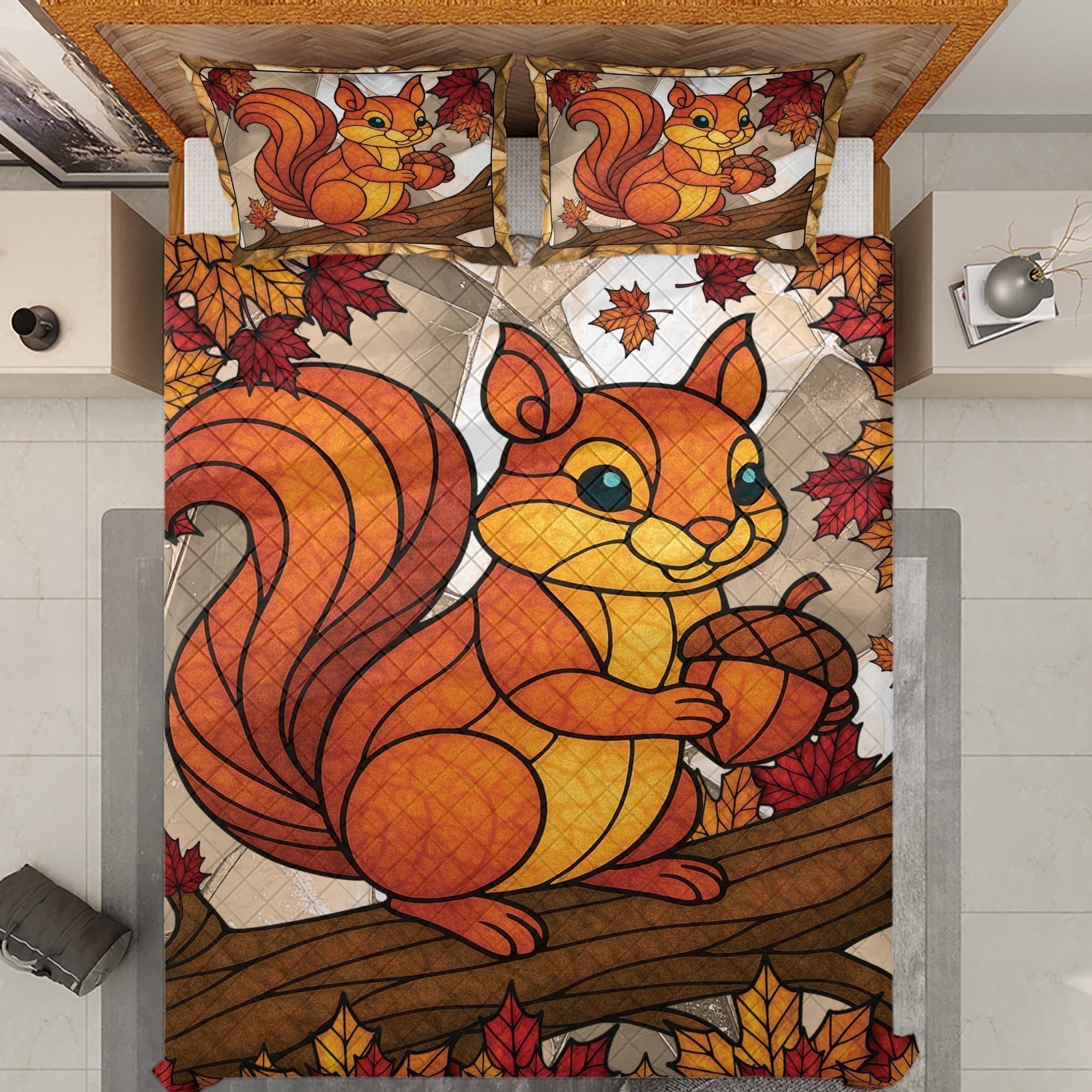 Lotusprinthandmade Cute Squirrel Quilt Bedding Set, White Binding ...