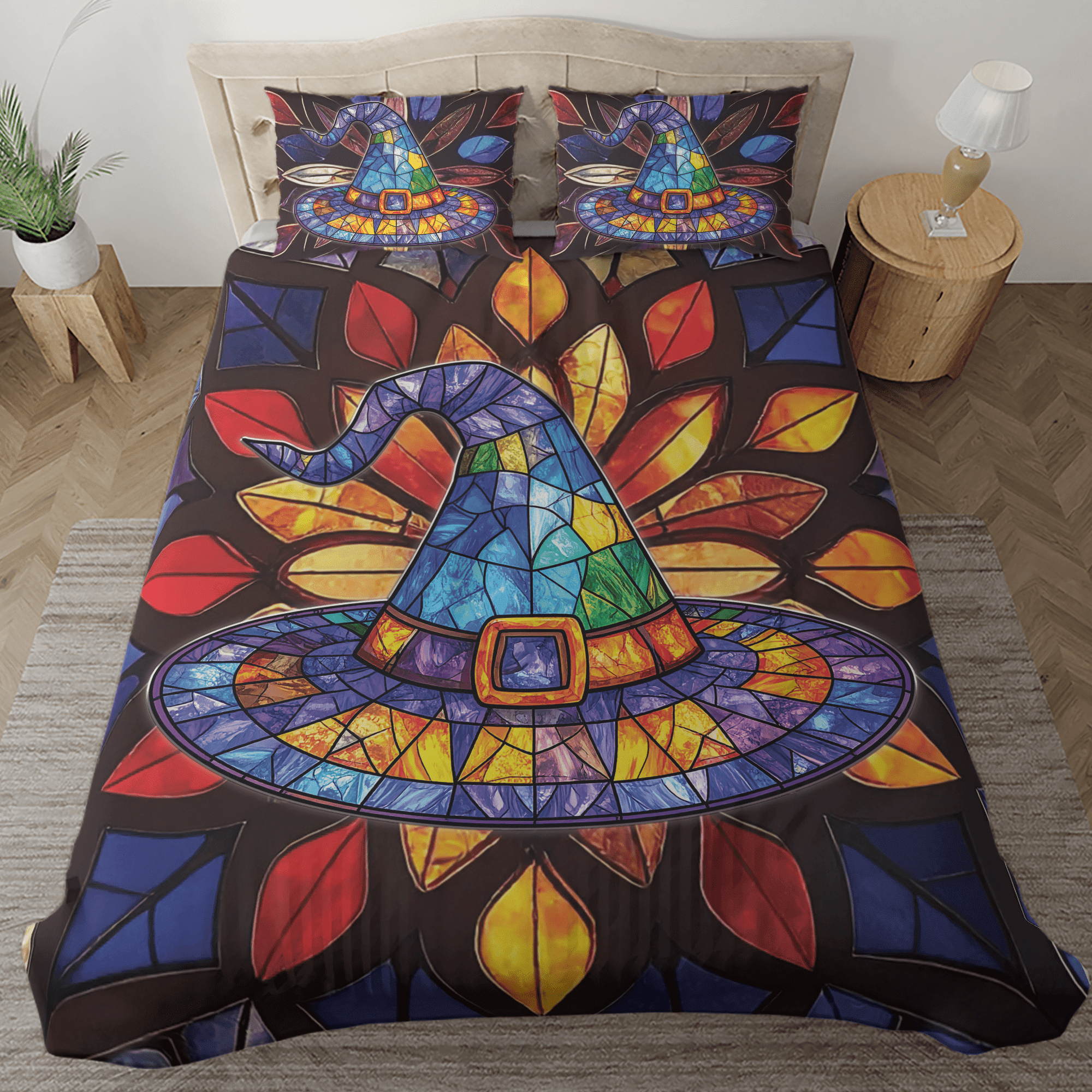 Lotusprinthandmade Cute Witch Hat Halloween Bedding Set, Multicolor ...