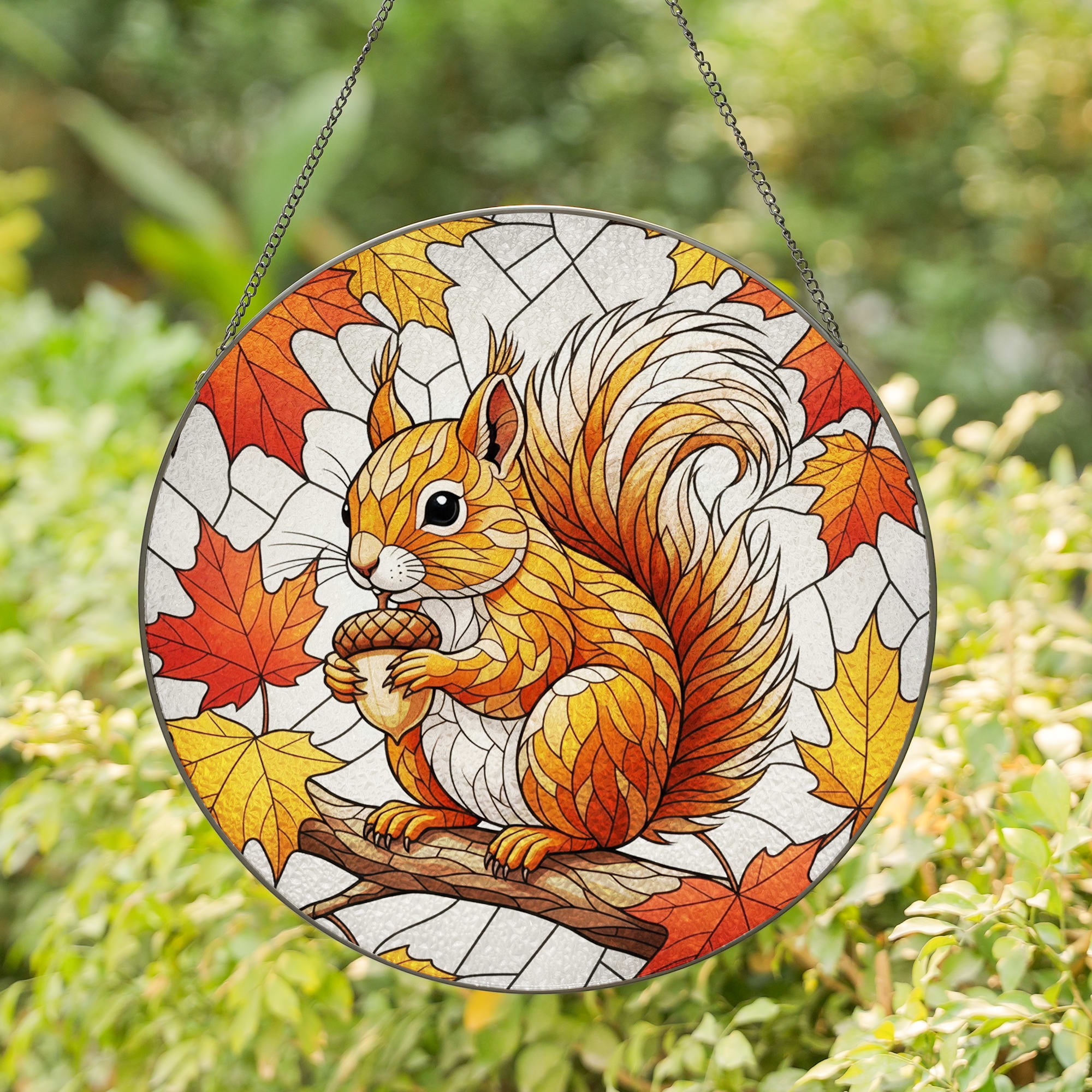 Lotusprinthandmade Cute Woodland Squirrel Stained Glass Suncatcher for ...