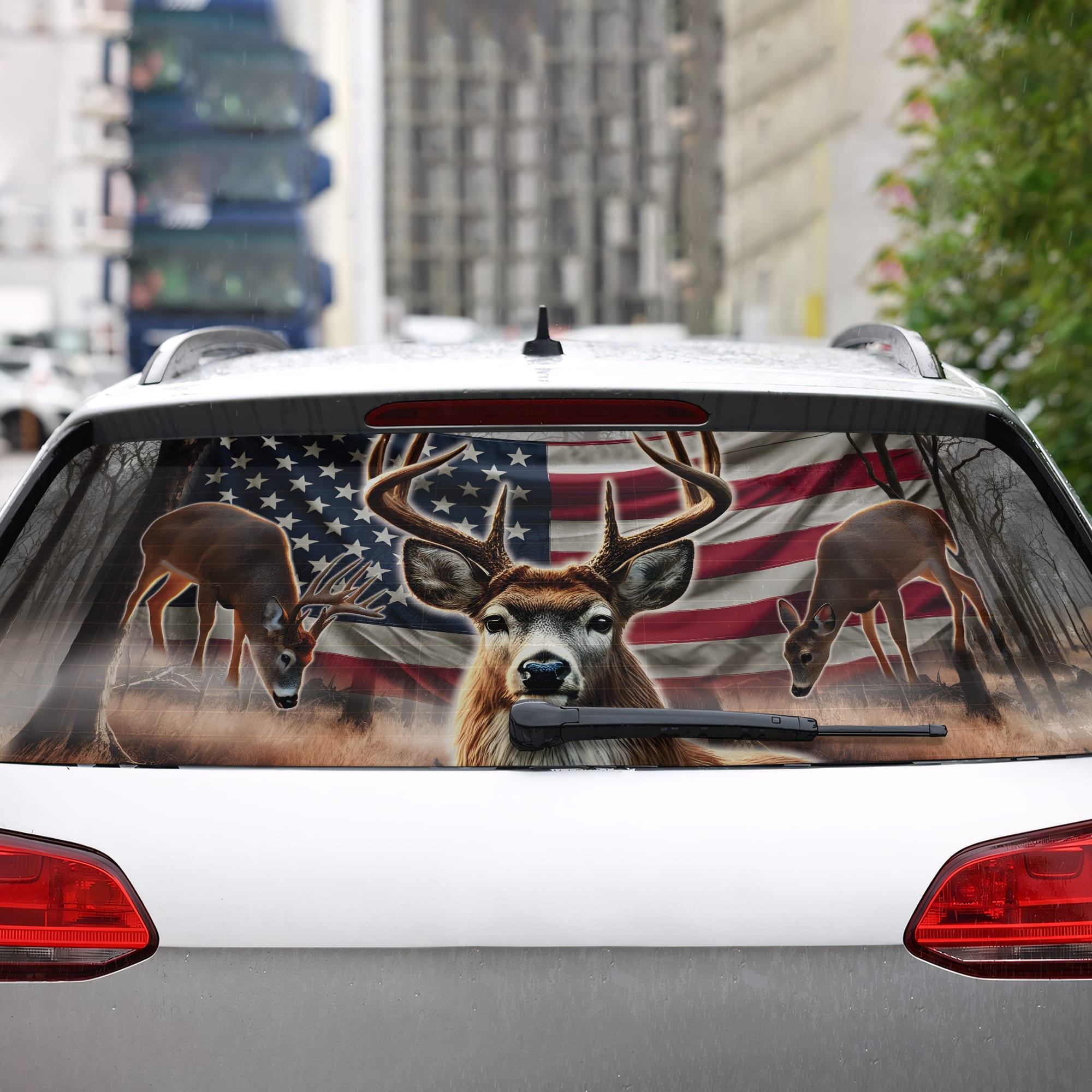 Lotusprinthandmade Deer Hunting America Flag Rear Window Car Decal 3 ...