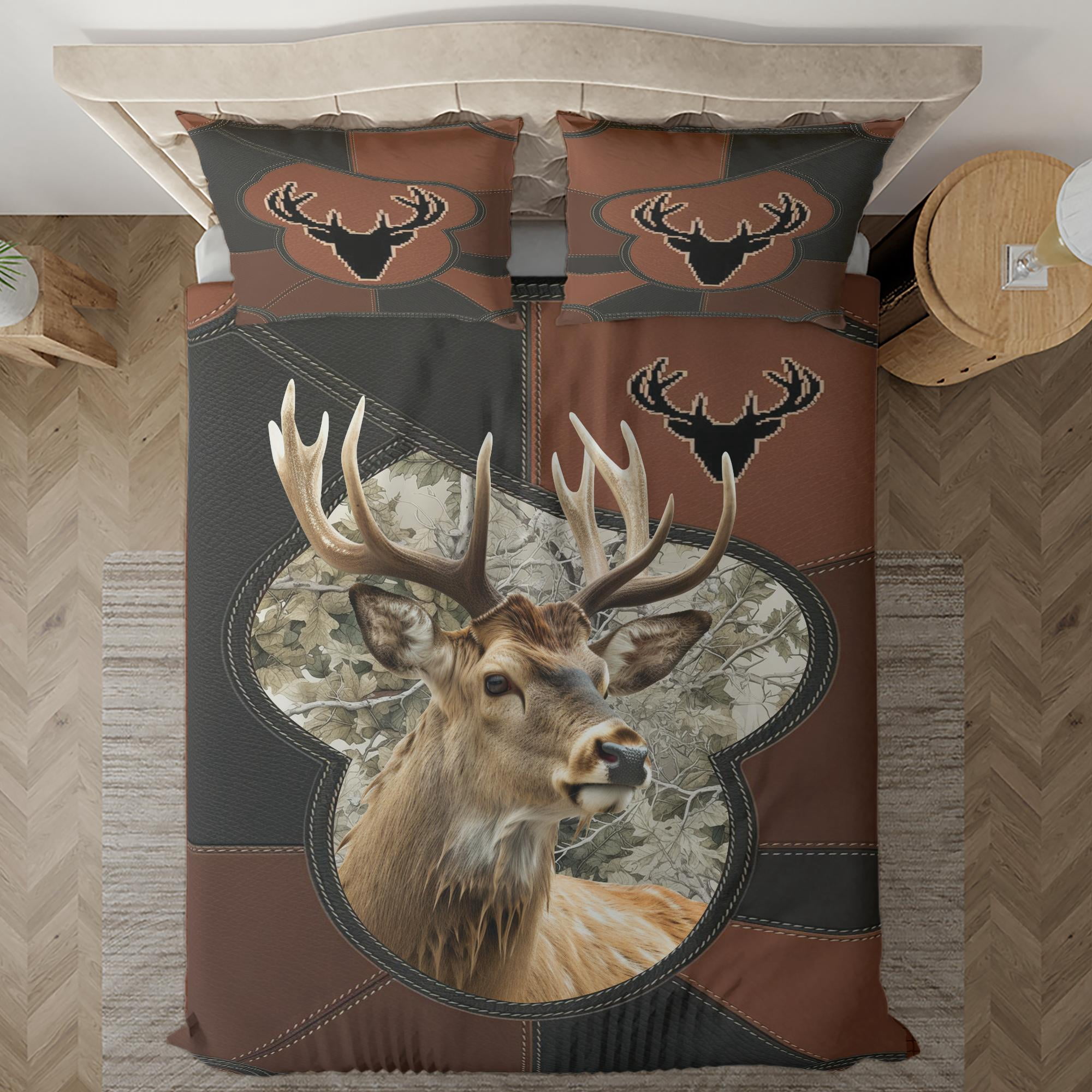 Lotusprinthandmade Deer Hunting Brown Bedding Set (Made in Vietnam ...