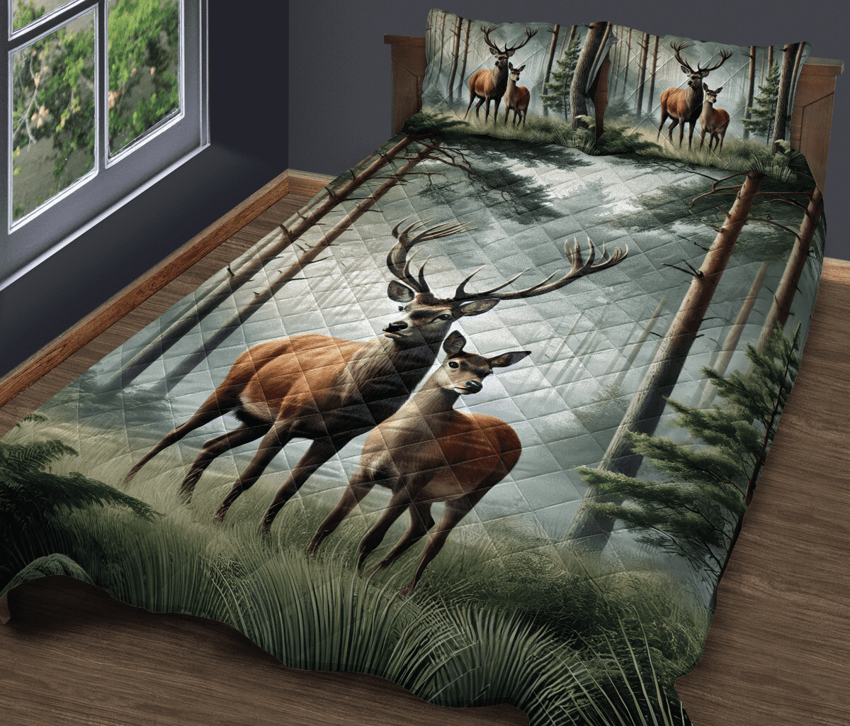 Lotusprinthandmade Deer Hunting Quilt Bedding Set (White Binding) 5 ...