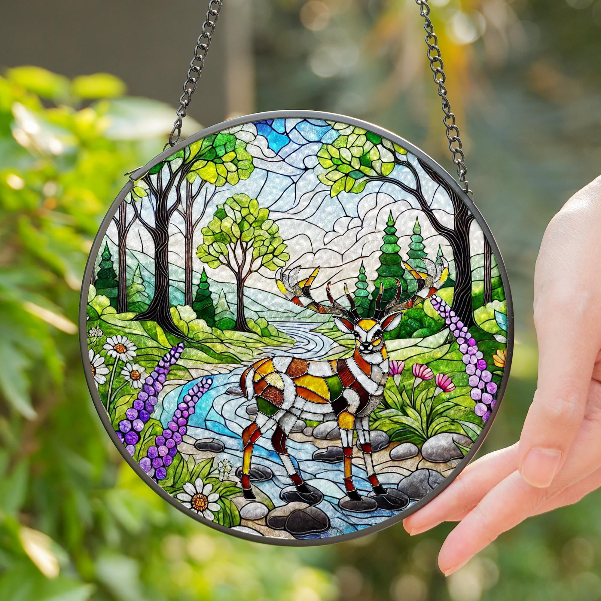 Lotusprinthandmade Deer Hunting Stained Glass Suncatcher for Window ...