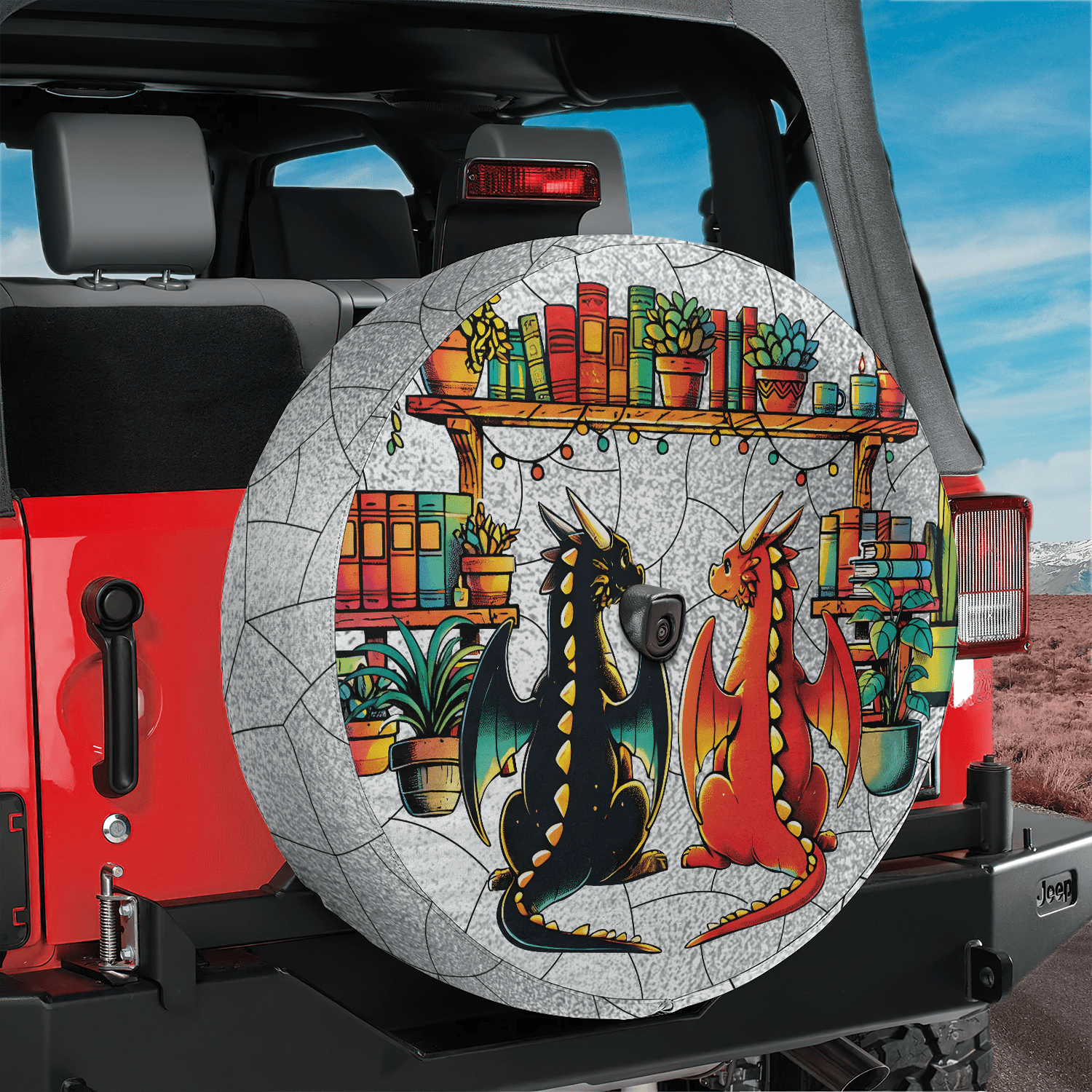 Lotusprinthandmade Dragon with Book Spare Tire Cover With Backup Camera ...