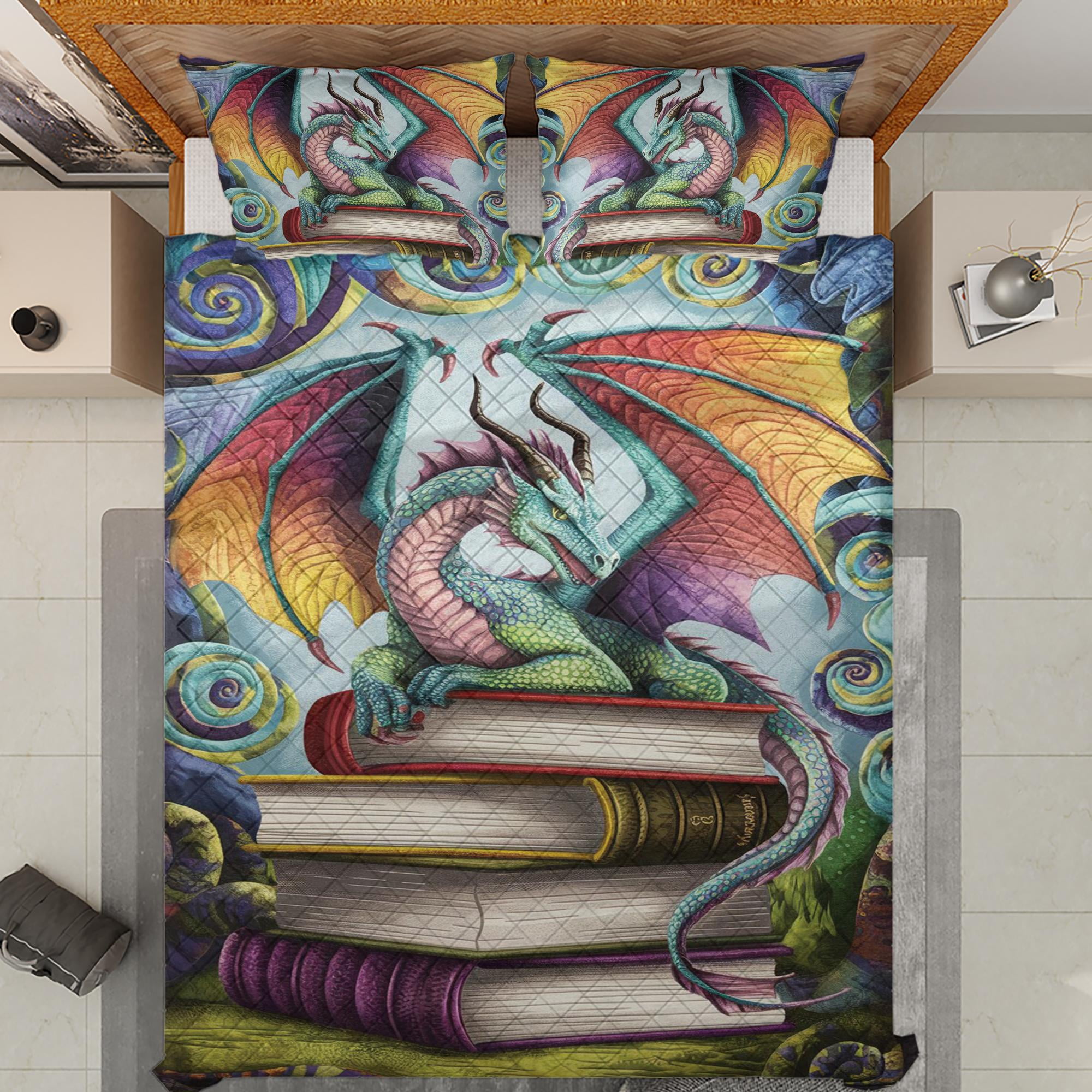 Lotusprinthandmade Dragon With Books Quilt Bedding Set (White Binding ...