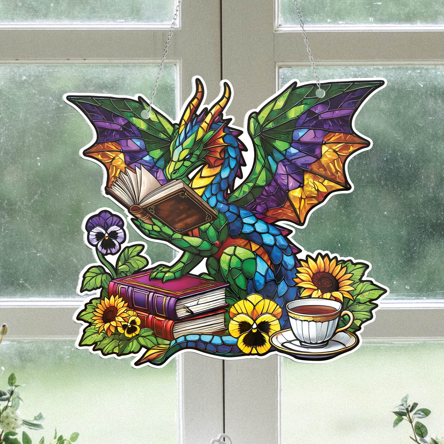 Lotusprinthandmade Dragon and Book Custom Shape Window Hanging Acrylic ...