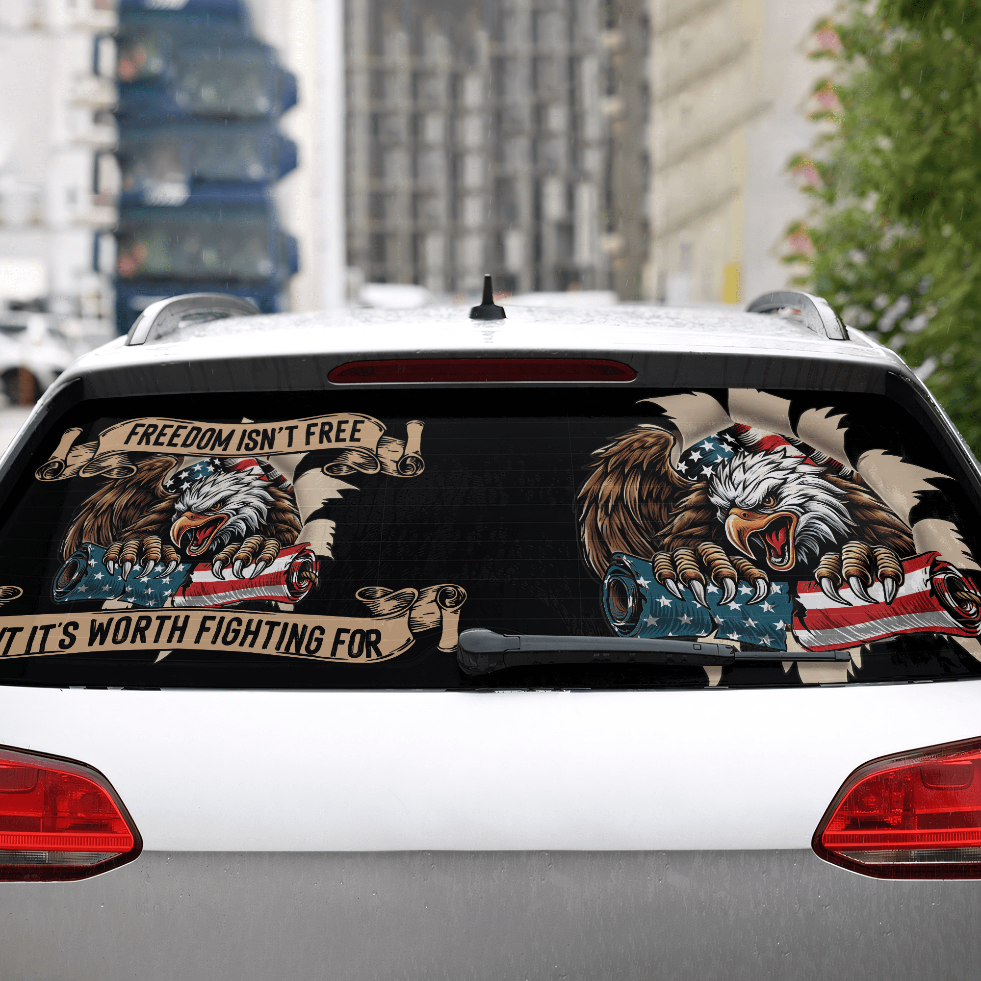 Lotusprinthandmade Eagle US Flag Rear Window Car Decal 3 Sizes (22x65 ...