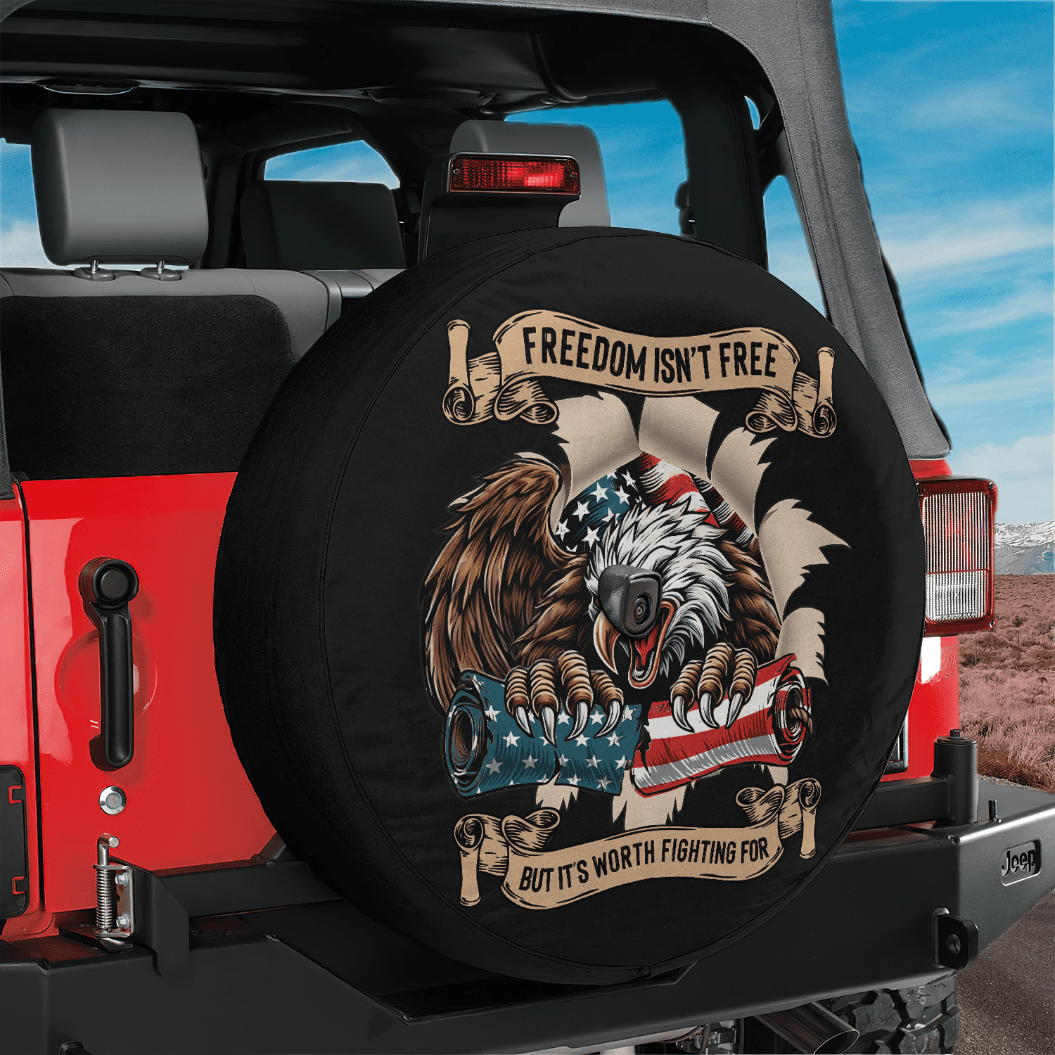 Lotusprinthandmade Eagle US Flag Spare Tire Cover With Backup Camera ...