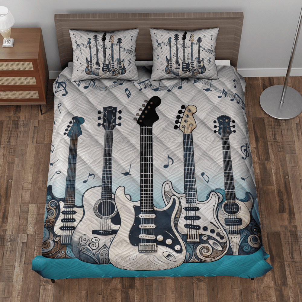 Lotusprinthandmade Elegant Guitar Quilt Bedding Set (Fold Hem) 5 Sizes ...