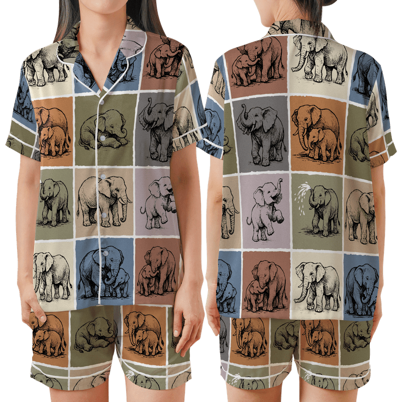 Lotusprinthandmade Elephant All-over Print Matching Pajamas Set Short ...