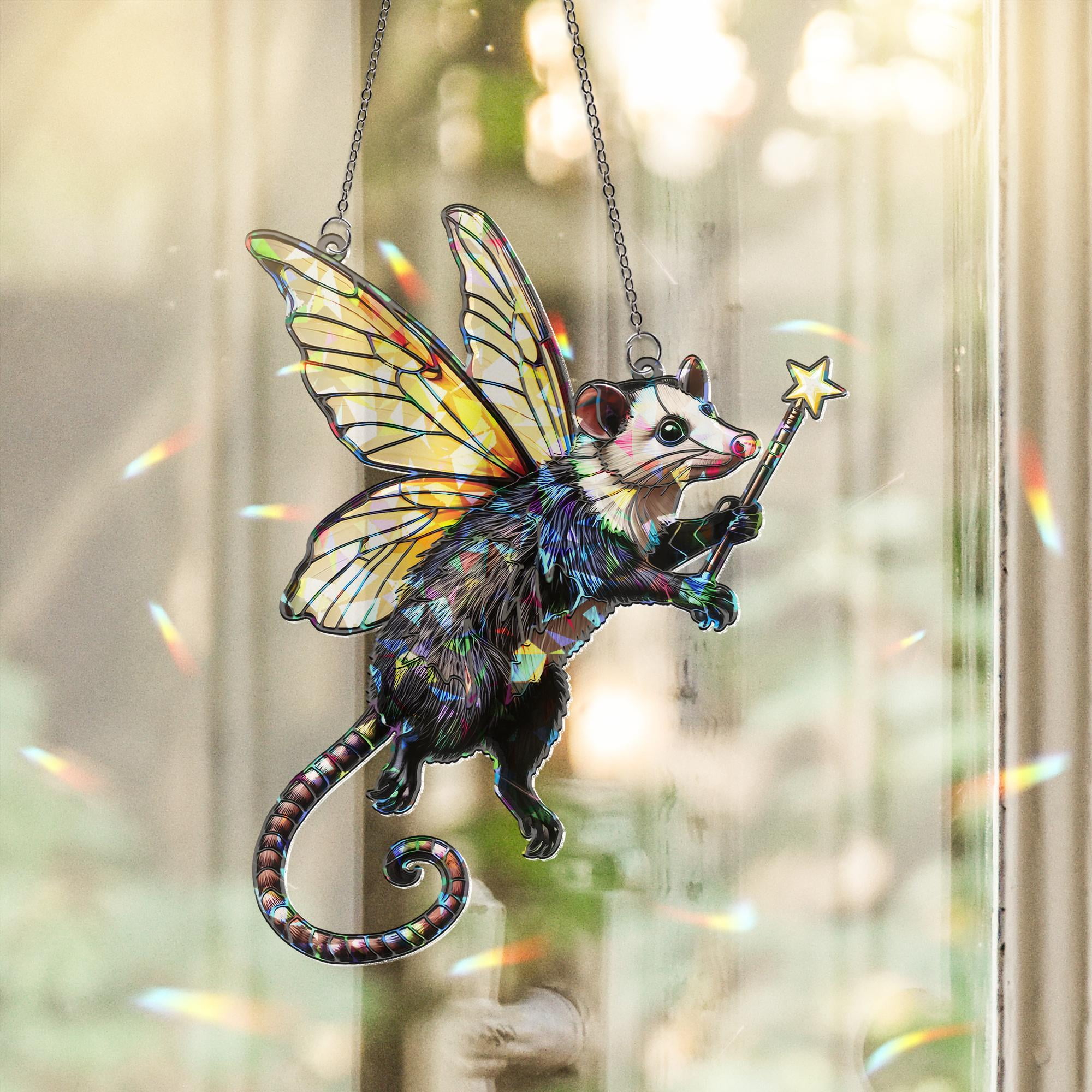 Lotusprinthandmade Fairy Opossum Custom Shape Broken Glass Hologram Ornament 6in, Opossum Lovers ...