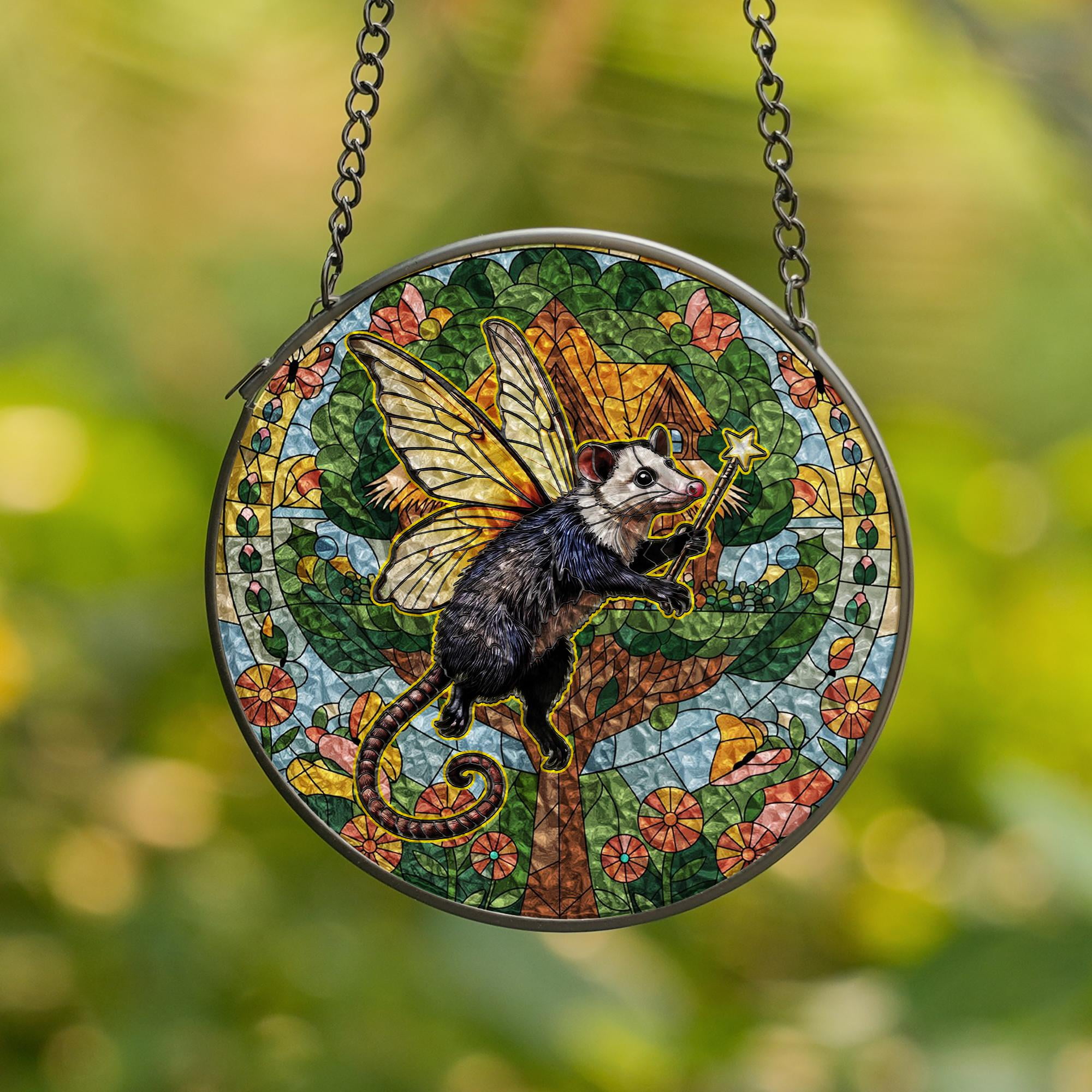 Lotusprinthandmade Fairy Opossum Stained Glass Suncatcher for Window ...