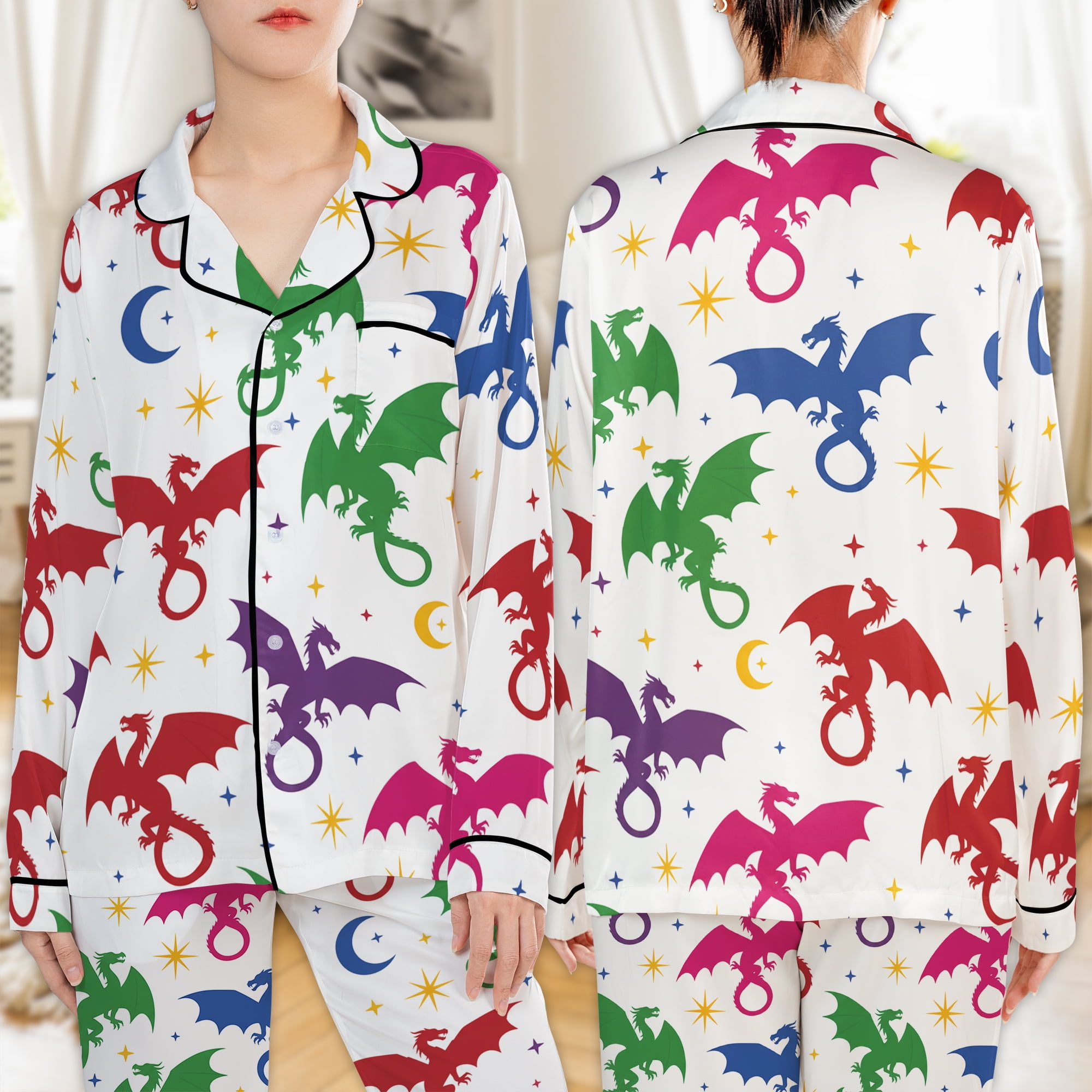 Lotusprinthandmade Fantasy Dragon Graphic All-over Print Satin Pajamas ...